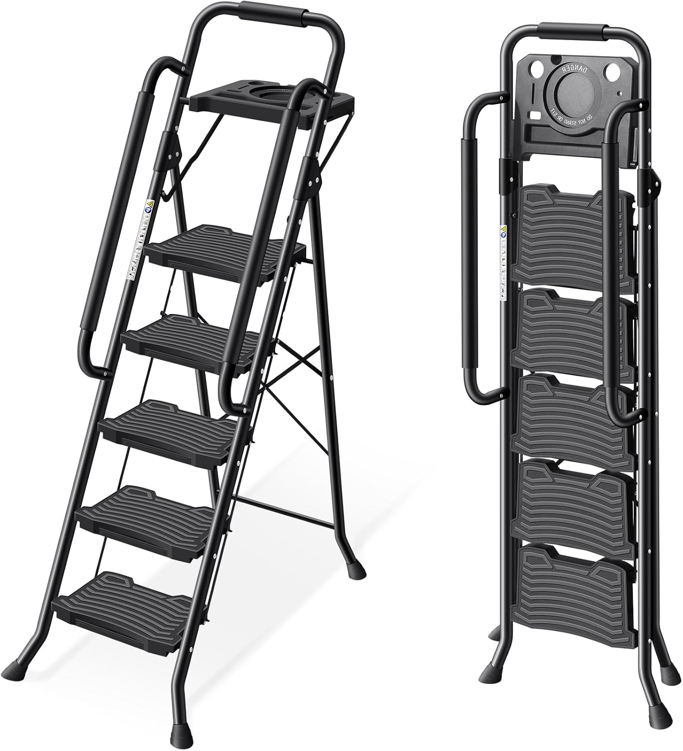 KINGRACK 5 Step Ladder with Handrails, Tool Tray Platform, Folding Step ...