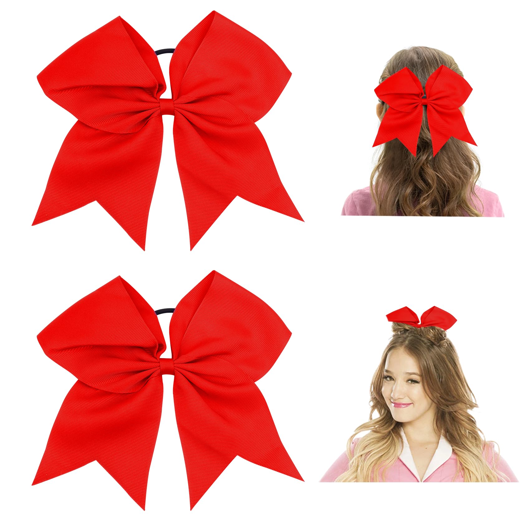Amazon.com : Red Cheer Large 8 Inch Hair Bows for Girls - Cheerleading ...