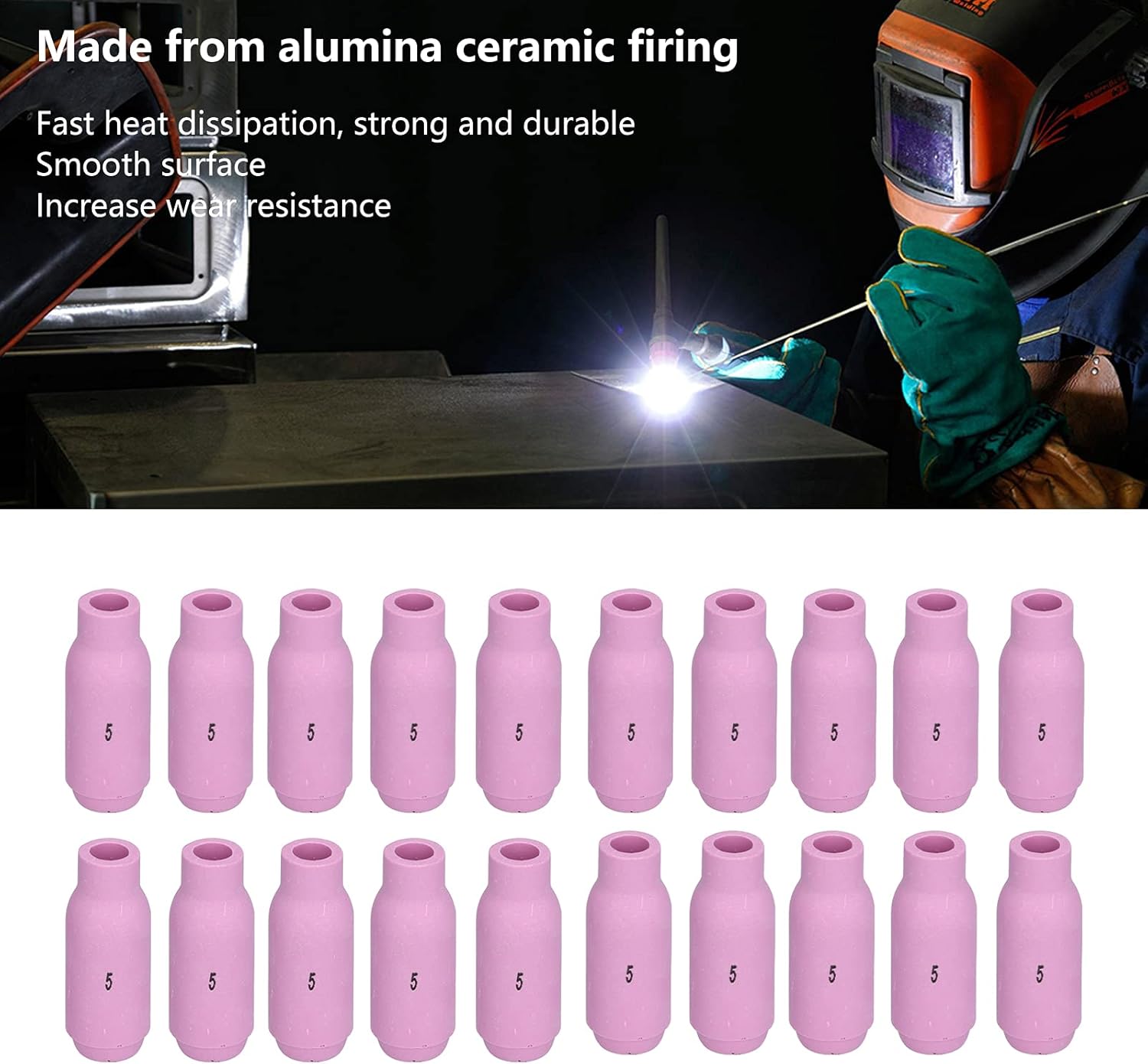 20 Uds TIG Alúmina Boquillas Copa Cerámica 10N49 5 # TIG Soldador Copas Gas Lens Shield ...
