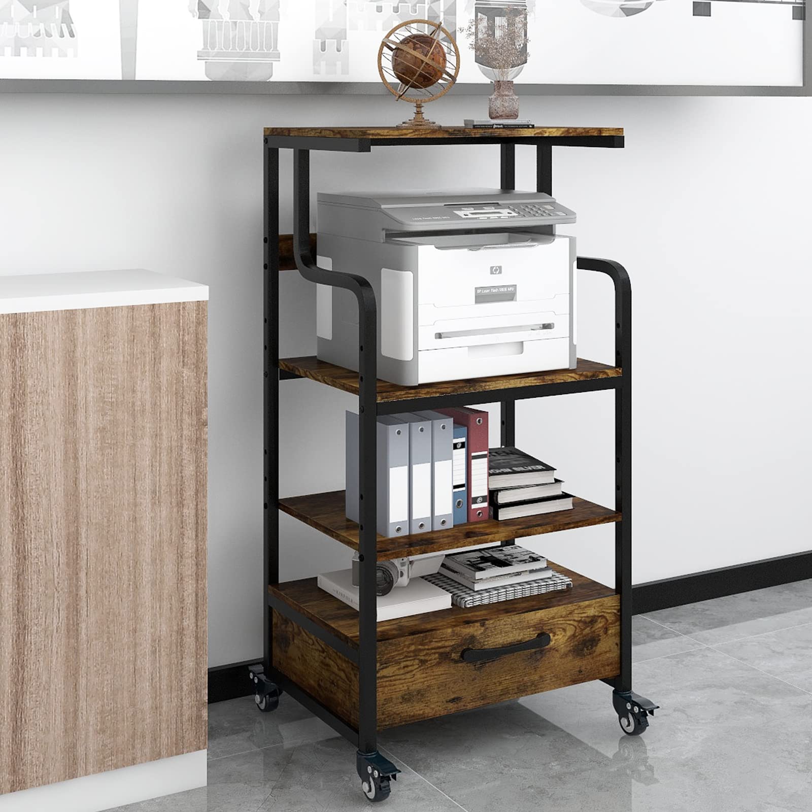 Natwind 4-Tier Multiple Printer Stand with Drawer Mobile Double Printer ...