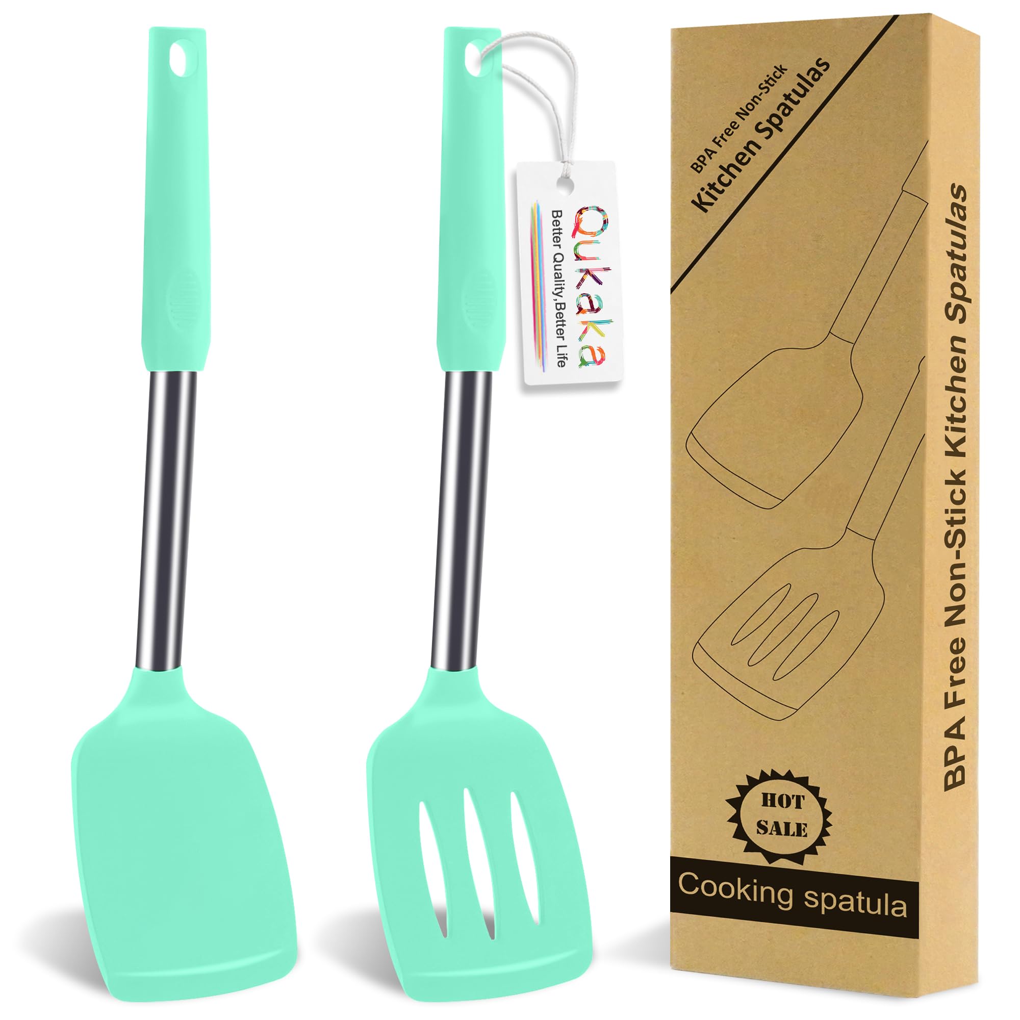 Amazon.com: 2 Pack Silicone Spatula Set,Solid & Slotted Spatulas ...