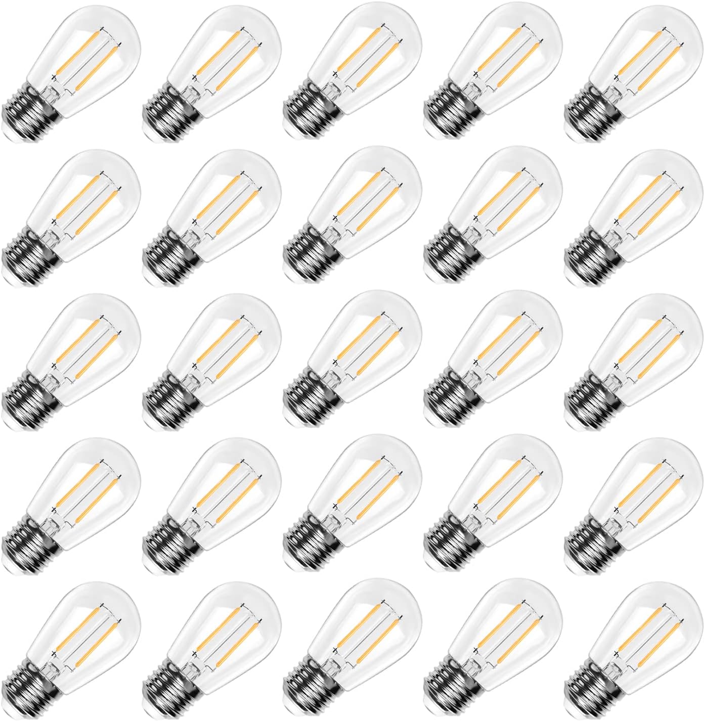 Spacelumen 25 Pack 2W E27 Screw Plastic S14 LED Light Bulb, Shatterproof & Waterproof 2700K Warm ...