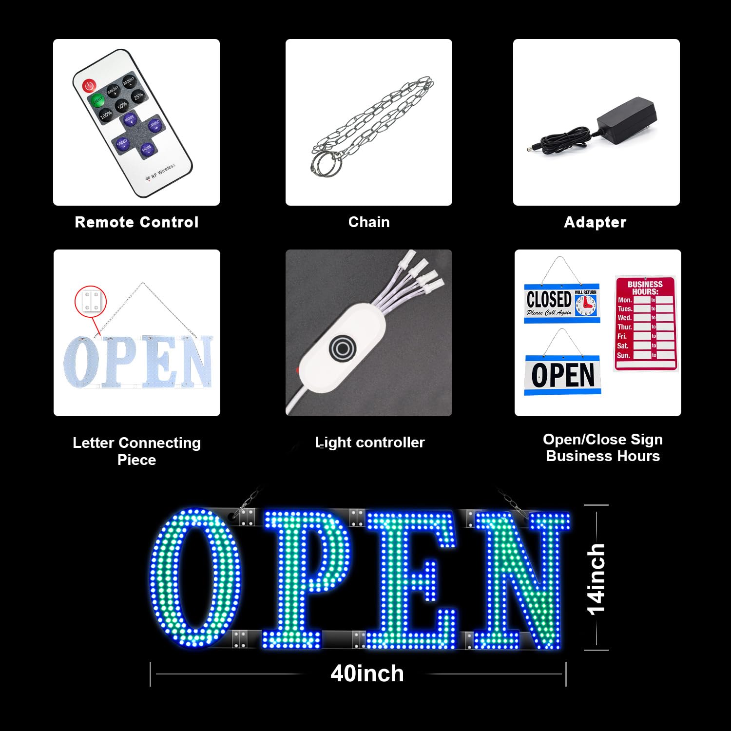 Snapklik.com : LED Open Sign 40"x 14", Large Flashing Open Sign For ...