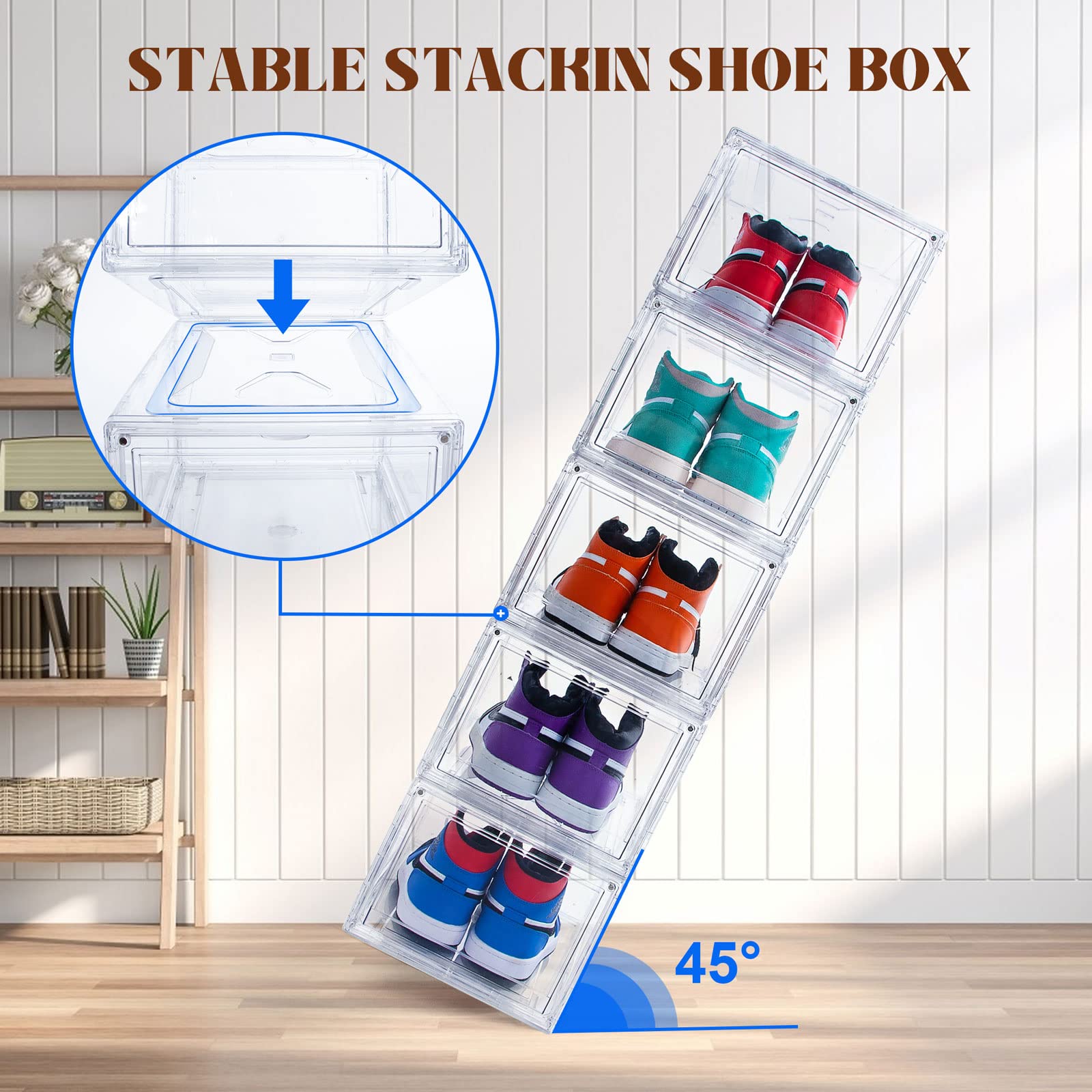AOHMPT 10 Pack Shoe Box,Drop Front Shoe Box,Clear Plastic Stackable ...