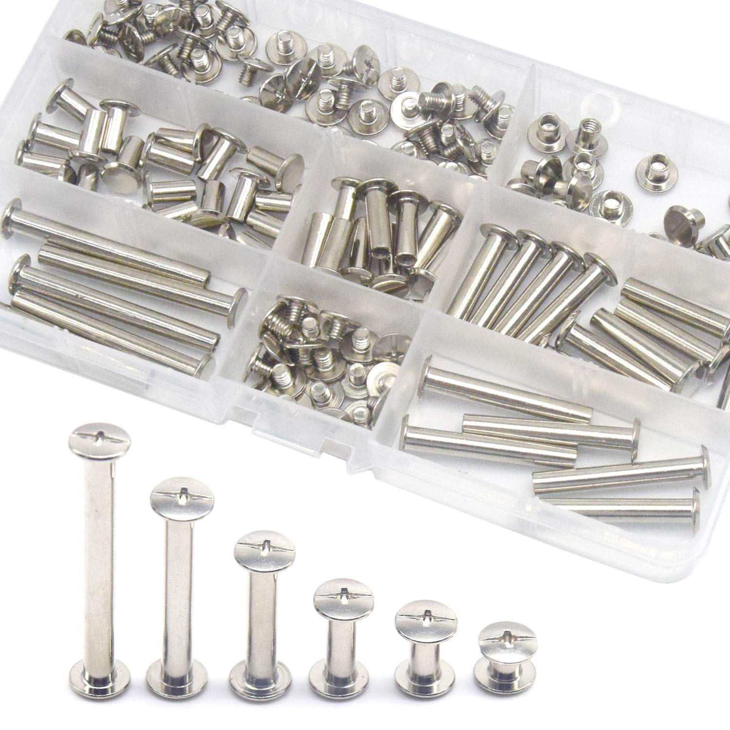 CEEYSEE 70Sets Silvery Chicago Screws Assorted Kit Nail Rivet Chicago ...