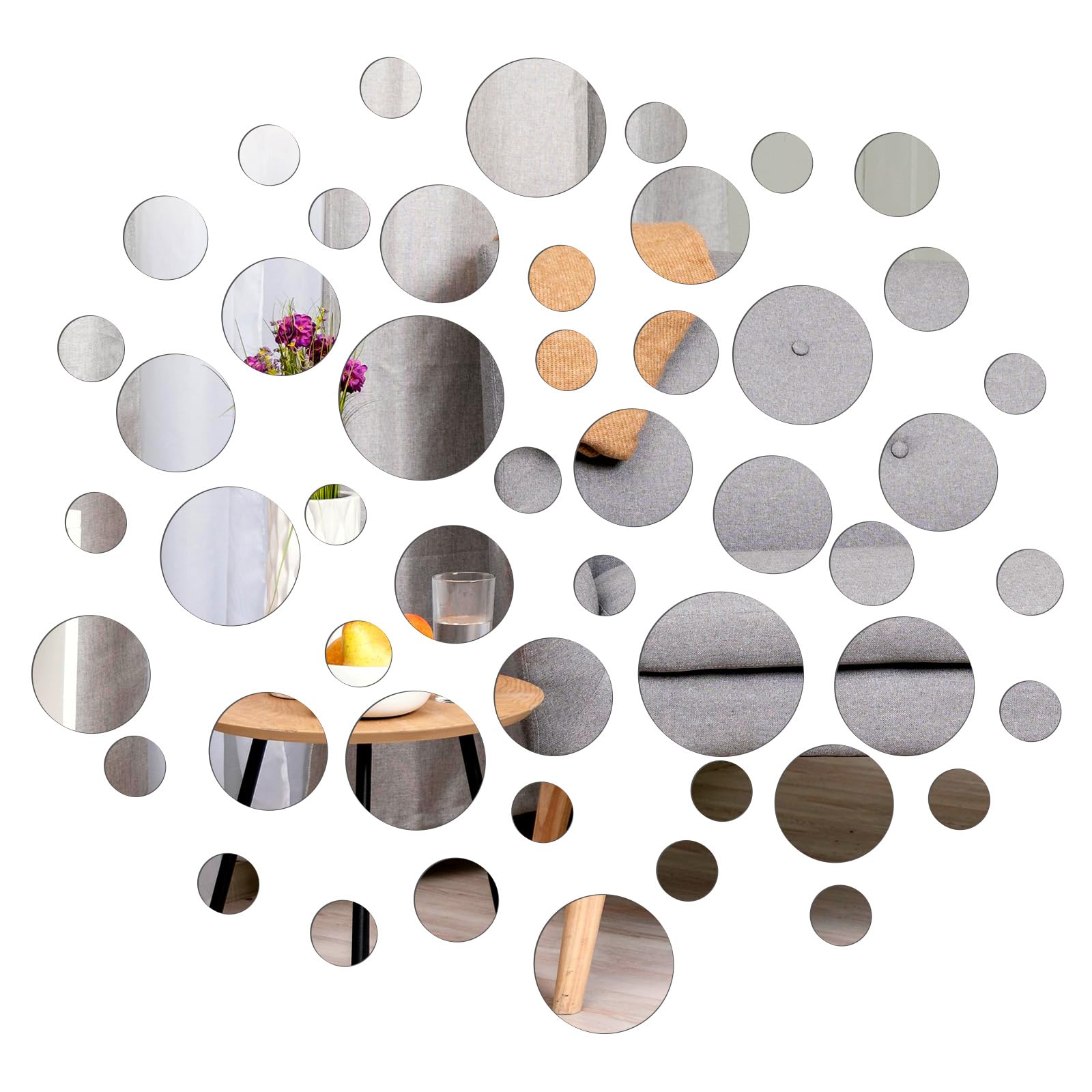 40Pcs Wall Mirror Stickers Round Stick on Mirror Acrylic Self Adhesive ...