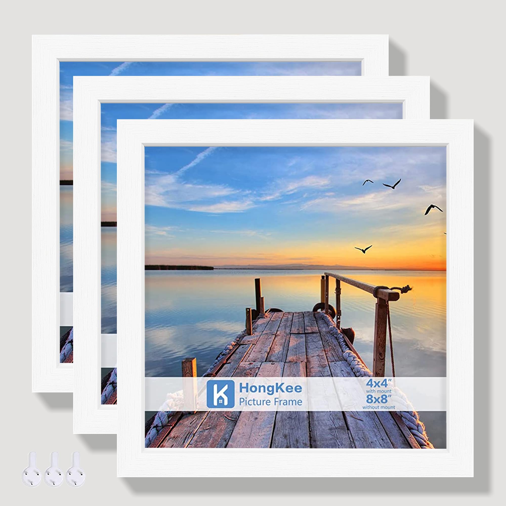 Amazon.com - Hongkee 8x8 Picture Frames with Real Glass, White Wooden ...