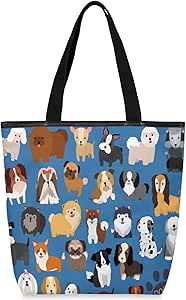 Amazon.com: Cute Dog Pattern Canvas Tote Bag, Eco Friendly Reusable ...