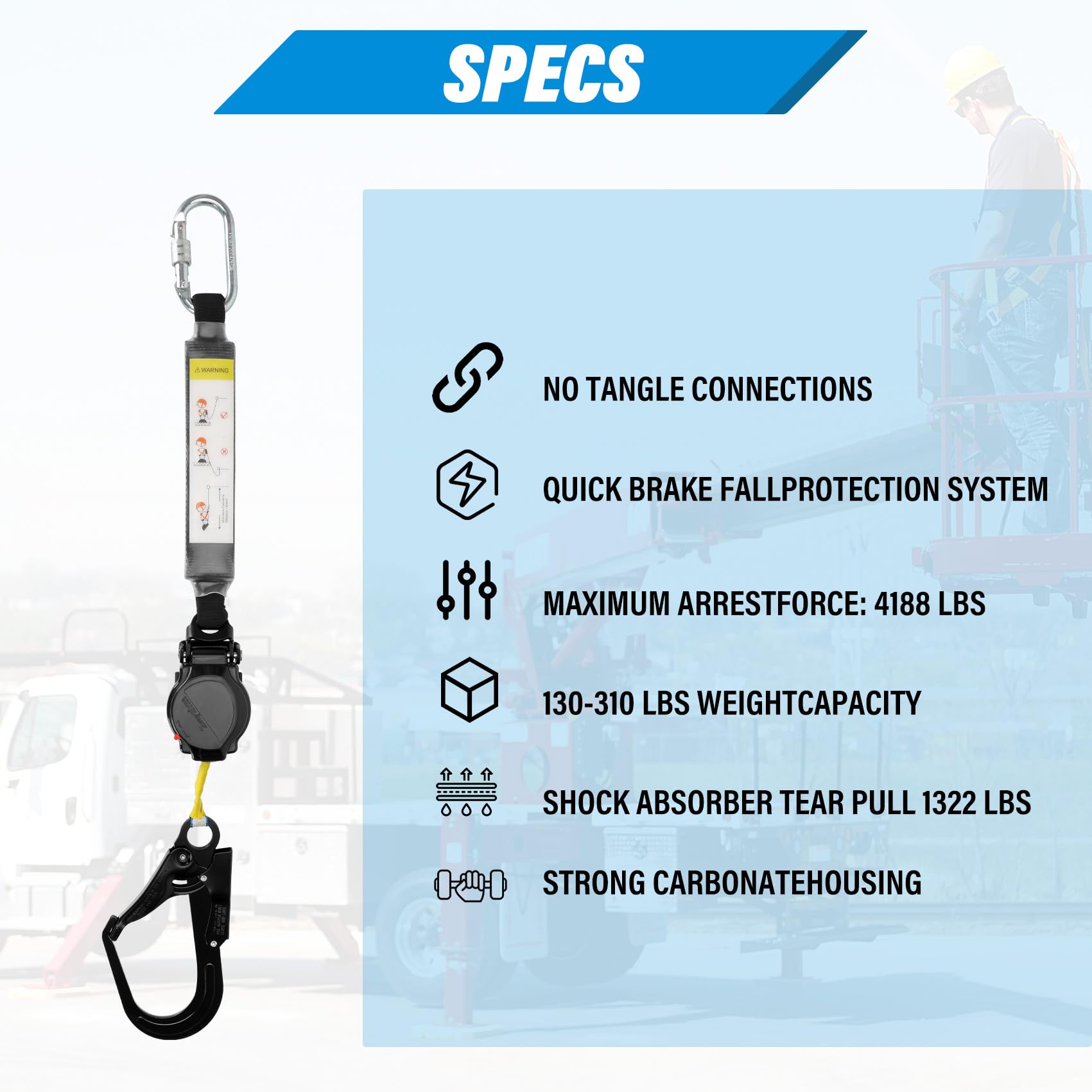 Snapklik.com : 6 Foot Retractable Safety Lanyard, 6 Ft Retractable ...