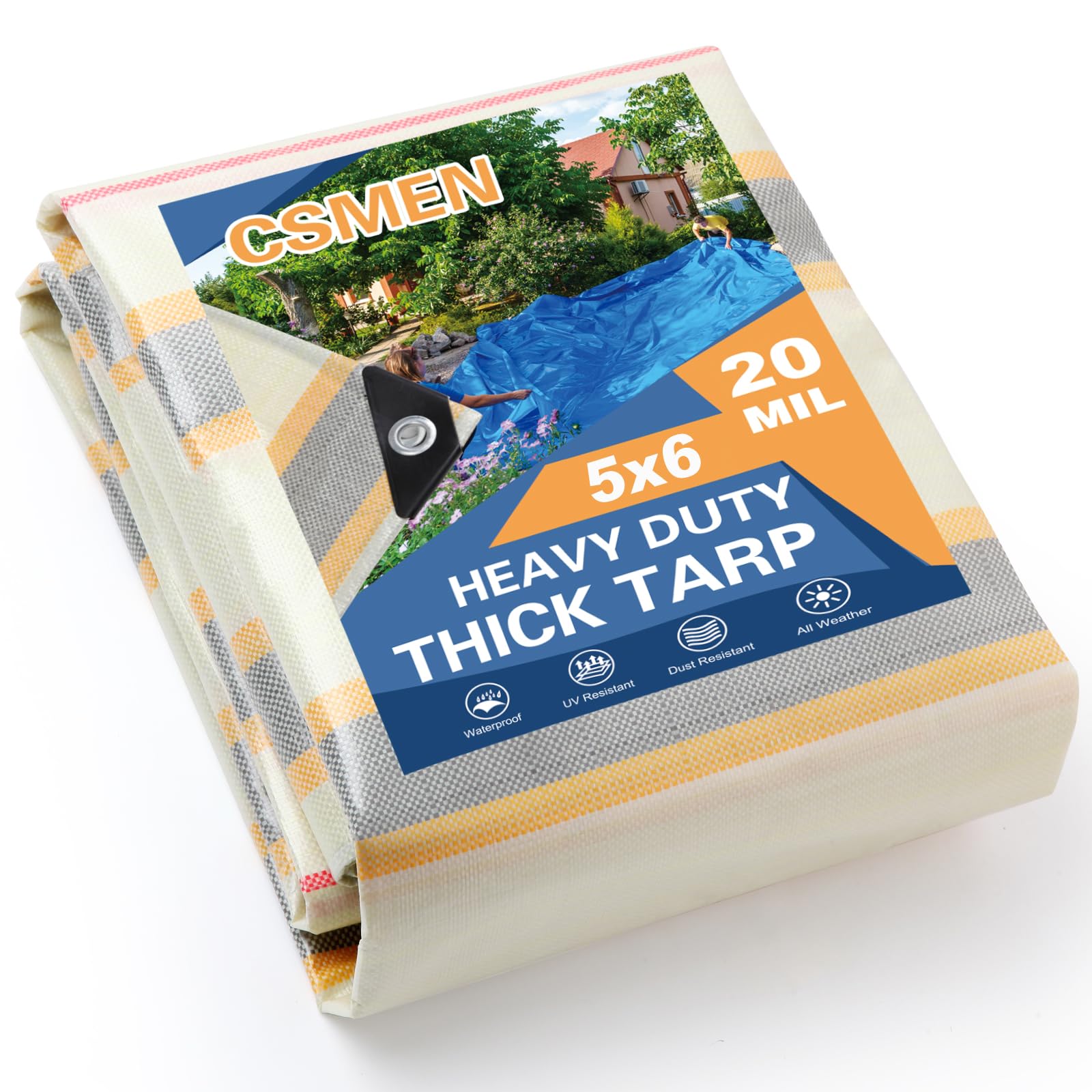 CSMEN Tarp Heay Duty Waterproof 5x6ft,Stripe Tarp Cover Plastic Poly ...