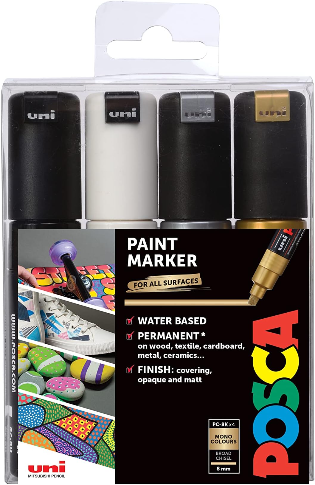 Posca PC-7M Paint Marker Art Pens - 4.5-5.5mm Large Bullet Nib - Black ...