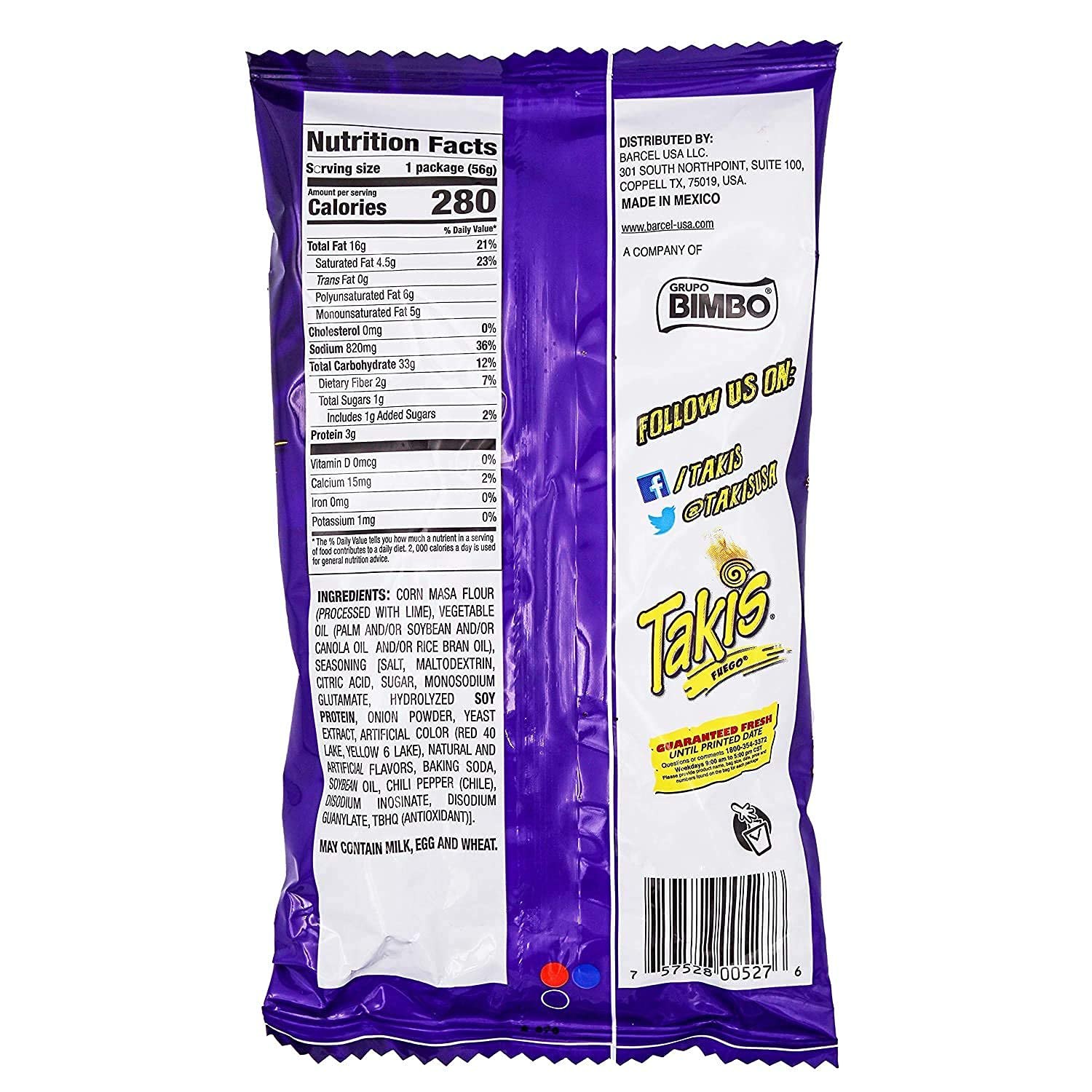 Takis Nutrition Label