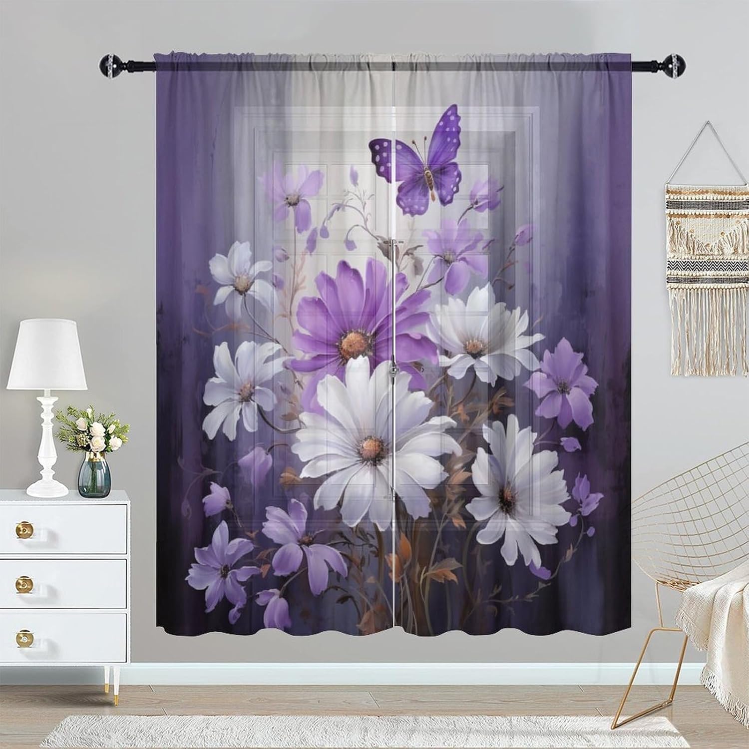 Amazon.com: Dabuniu Purple Floral Curtains Watercolor Butterfly ...