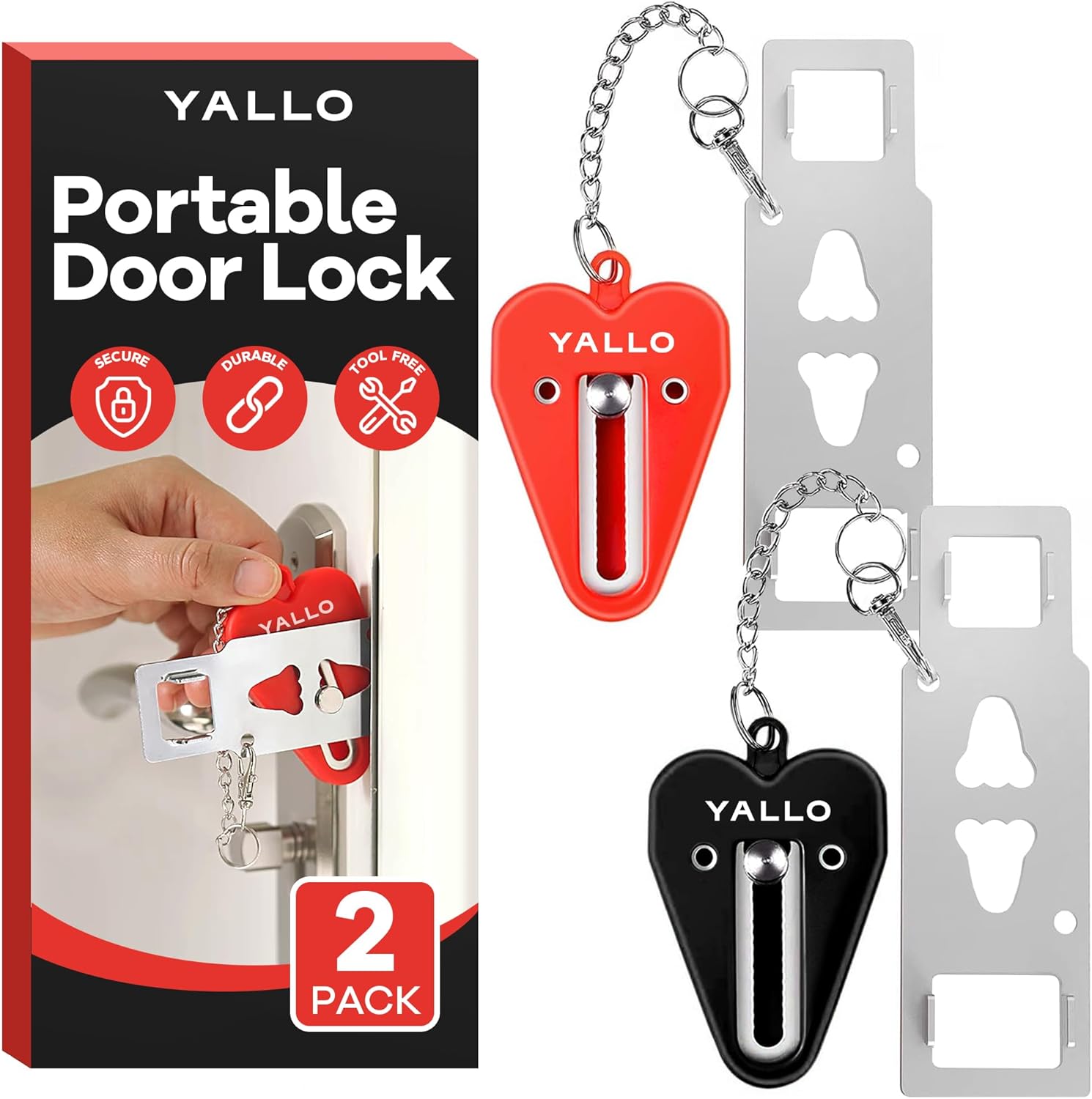 Yallo Portable Door Lock for Travel (2 Pack), Hotel Door Locks for ...