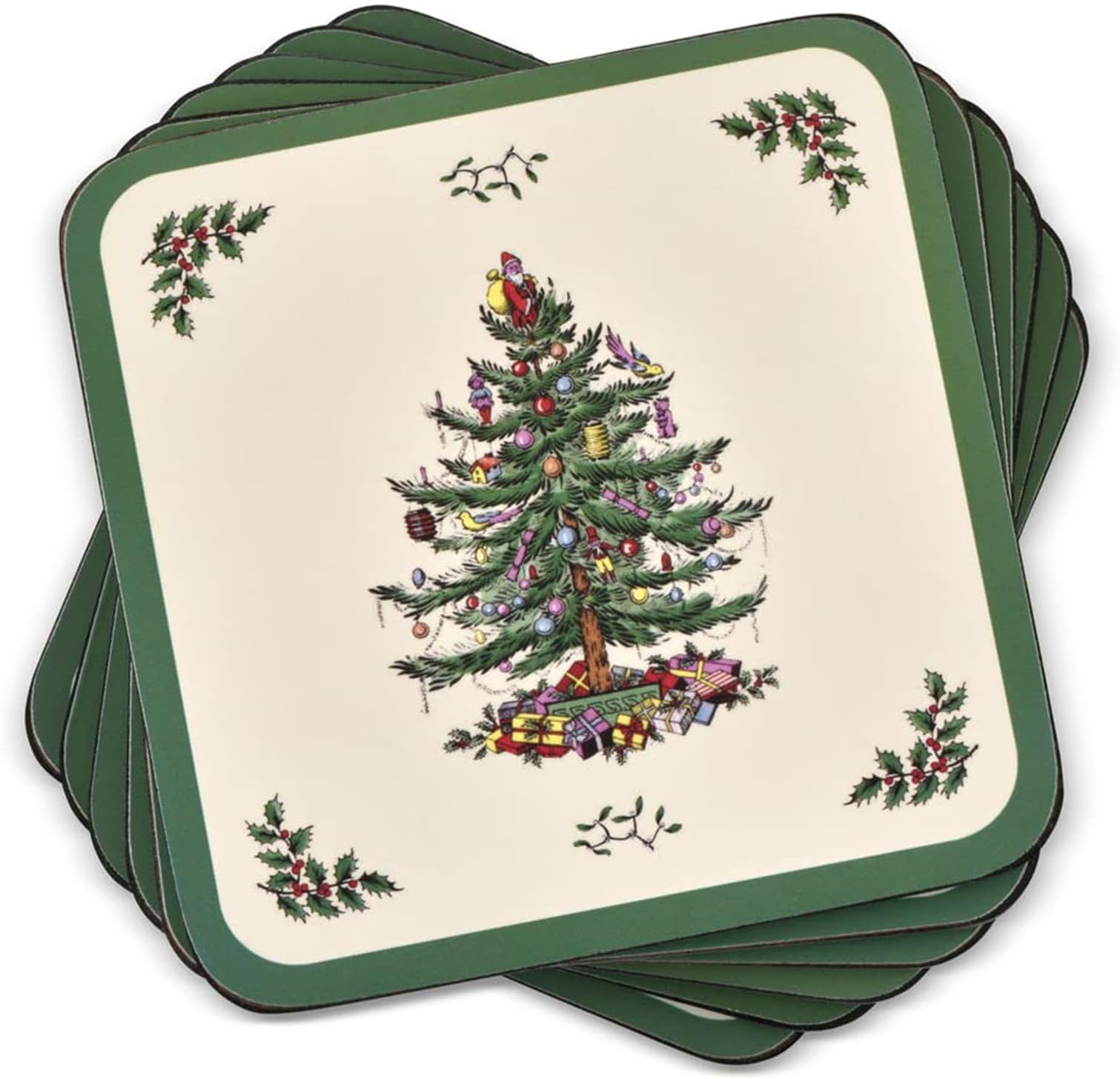 Amazon.com: Spode Christmas Tree Holiday Coasters (Set of 6) - Cork ...