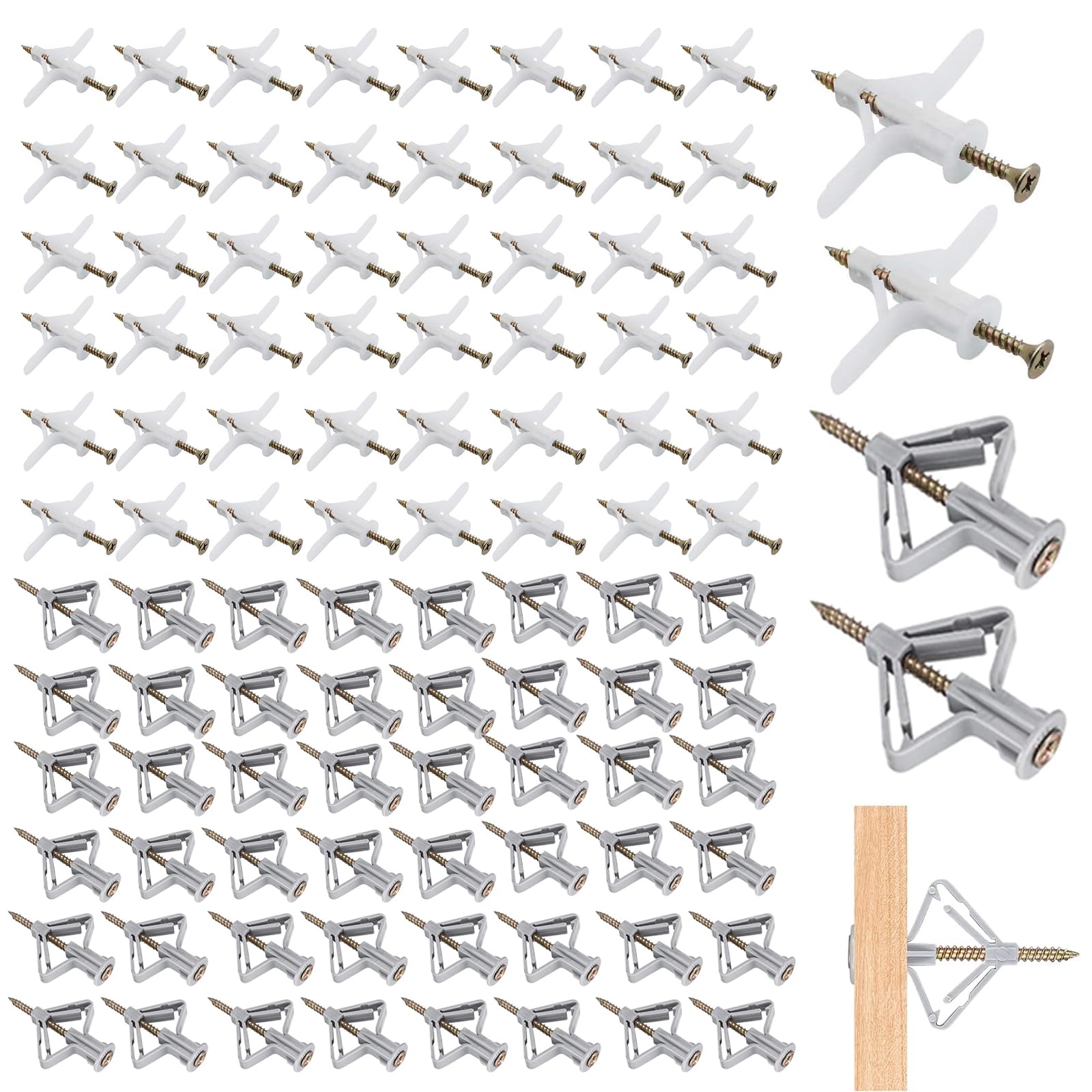 Peiyee 200 Cavity Dowels Butterfly Plasterboard Wall Plug Set ...