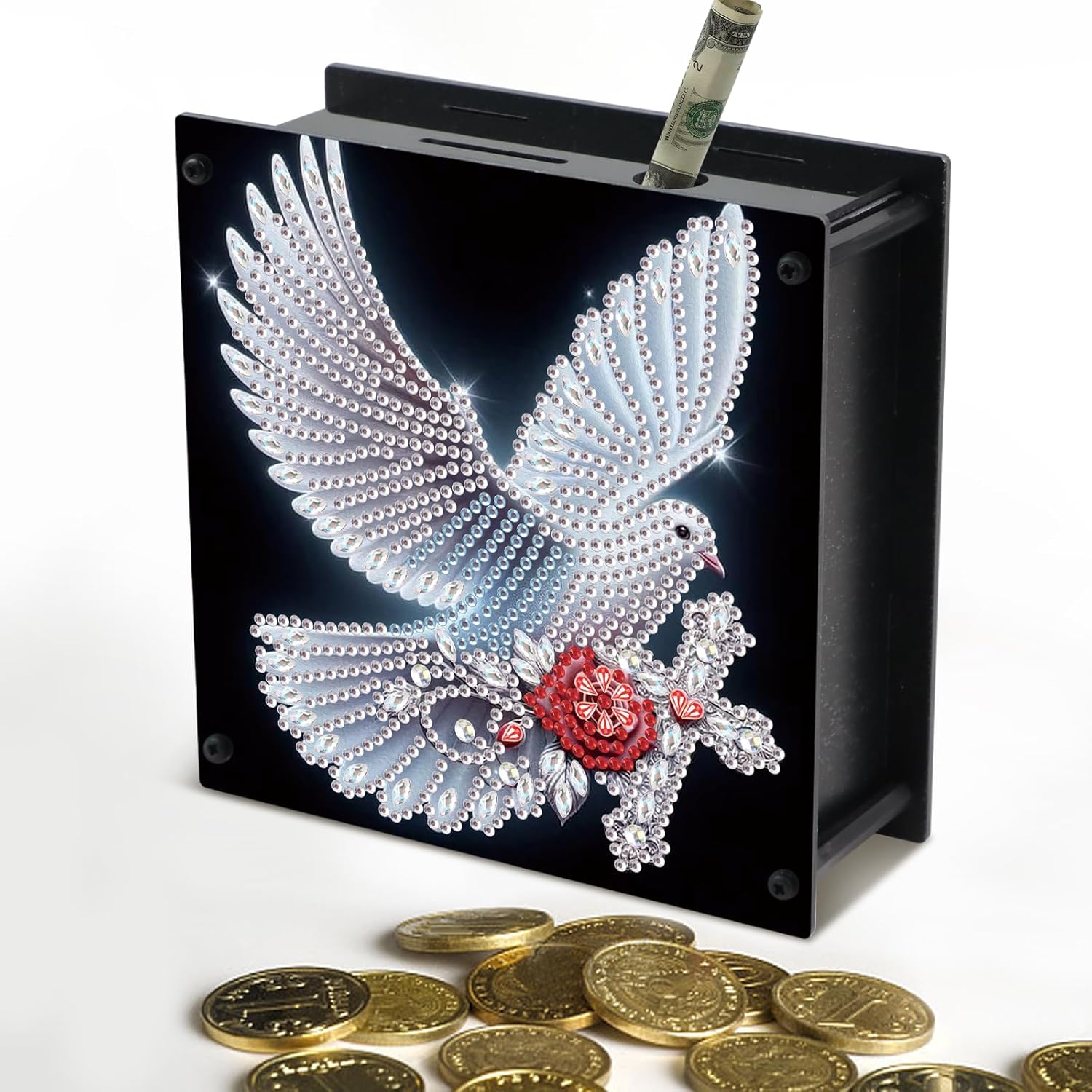 Amazon.com: Antor Diamond Art Piggy Bank for Adults White Dove Design ...