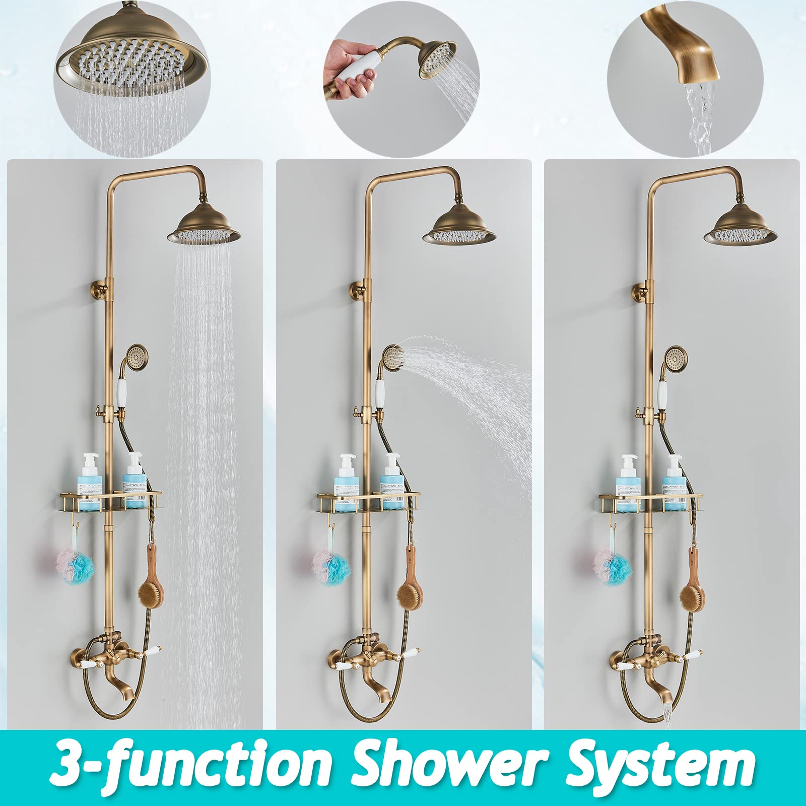 Snapklik.com : Gmusre Antique Brass Shower System Set Shower Fixture ...