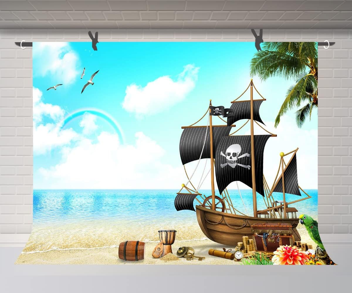 Amazon.com : FUERMOR Pirate Ship Backdrop 8x8ft Pirate Themed Party ...