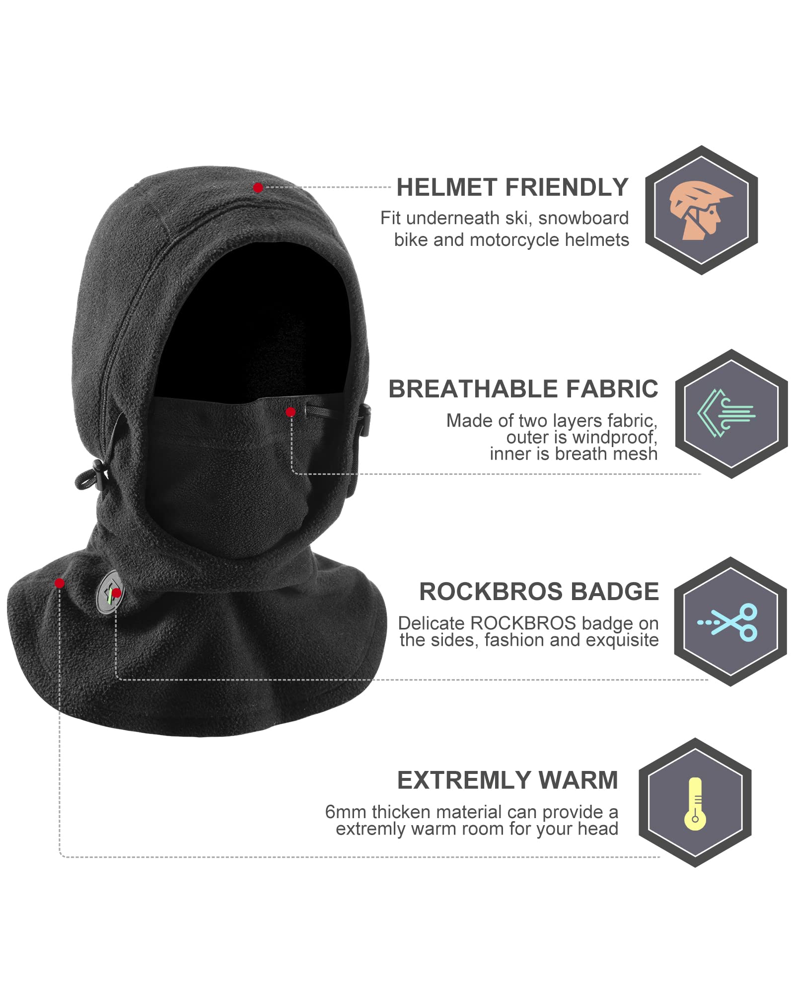 ROCKBROS Ski Mask Thermal Fleece Balaclava Ski Face Mask for Cold ...