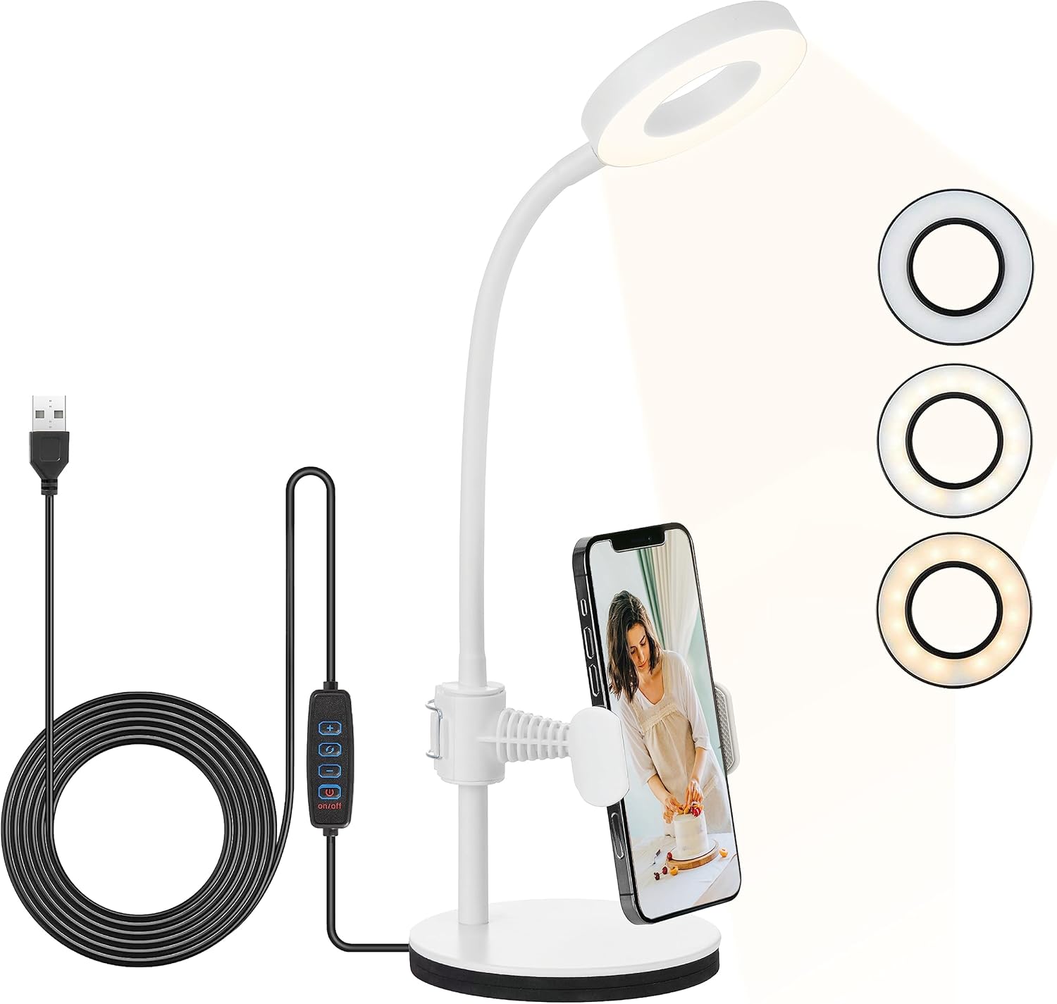 ONext USB LED Desk Lamp with Phone Holder Flexible Gooseneck 3 Color ...