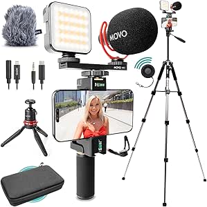 Amazon.com: Movo iVlogger-PRO Vlogging Kit with Full Tripod for iPhone/Android - USB-C/Lightning ...