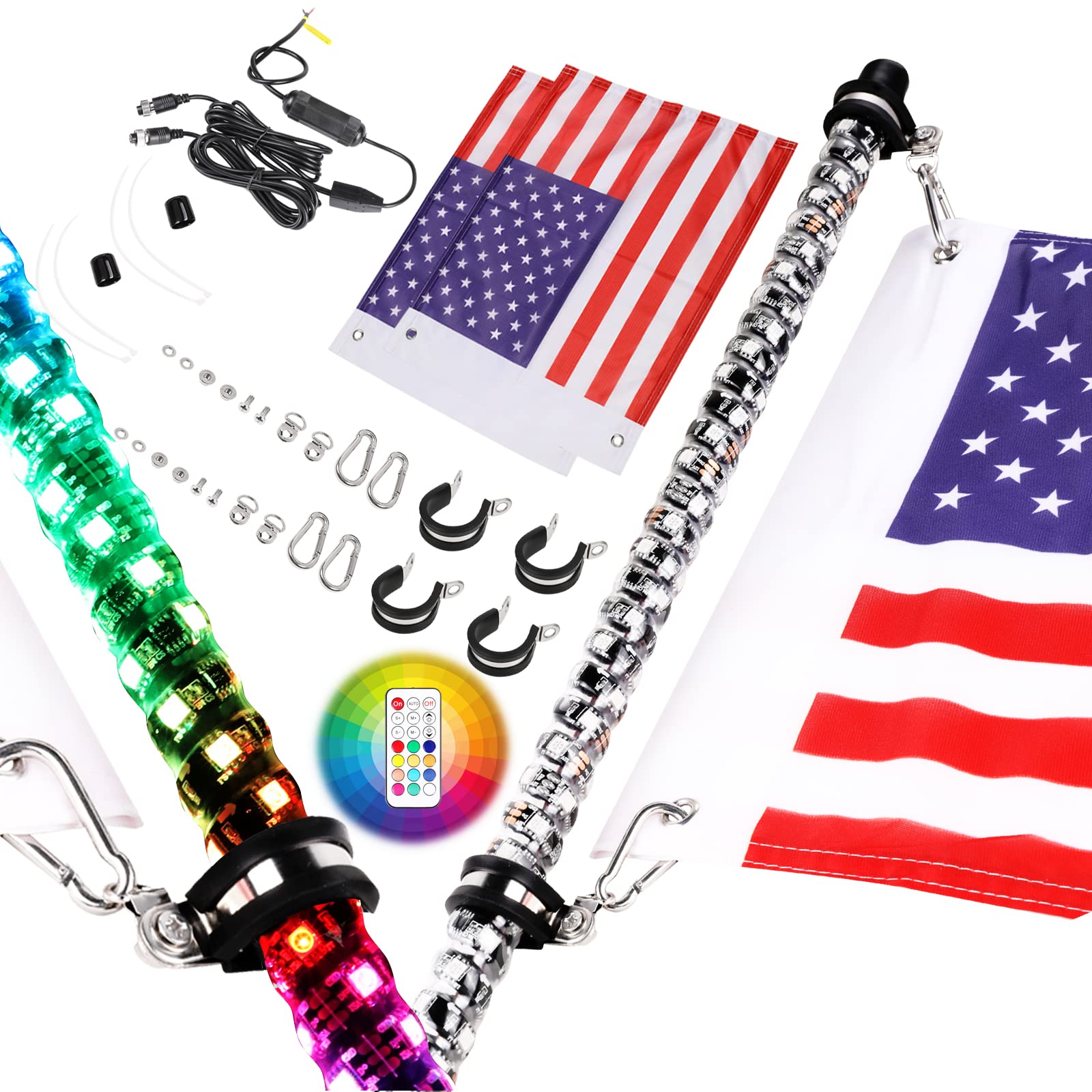 Nirider 2PCS 4ft LED Whip Lights with Flag Pole Remote Control Spiral ...