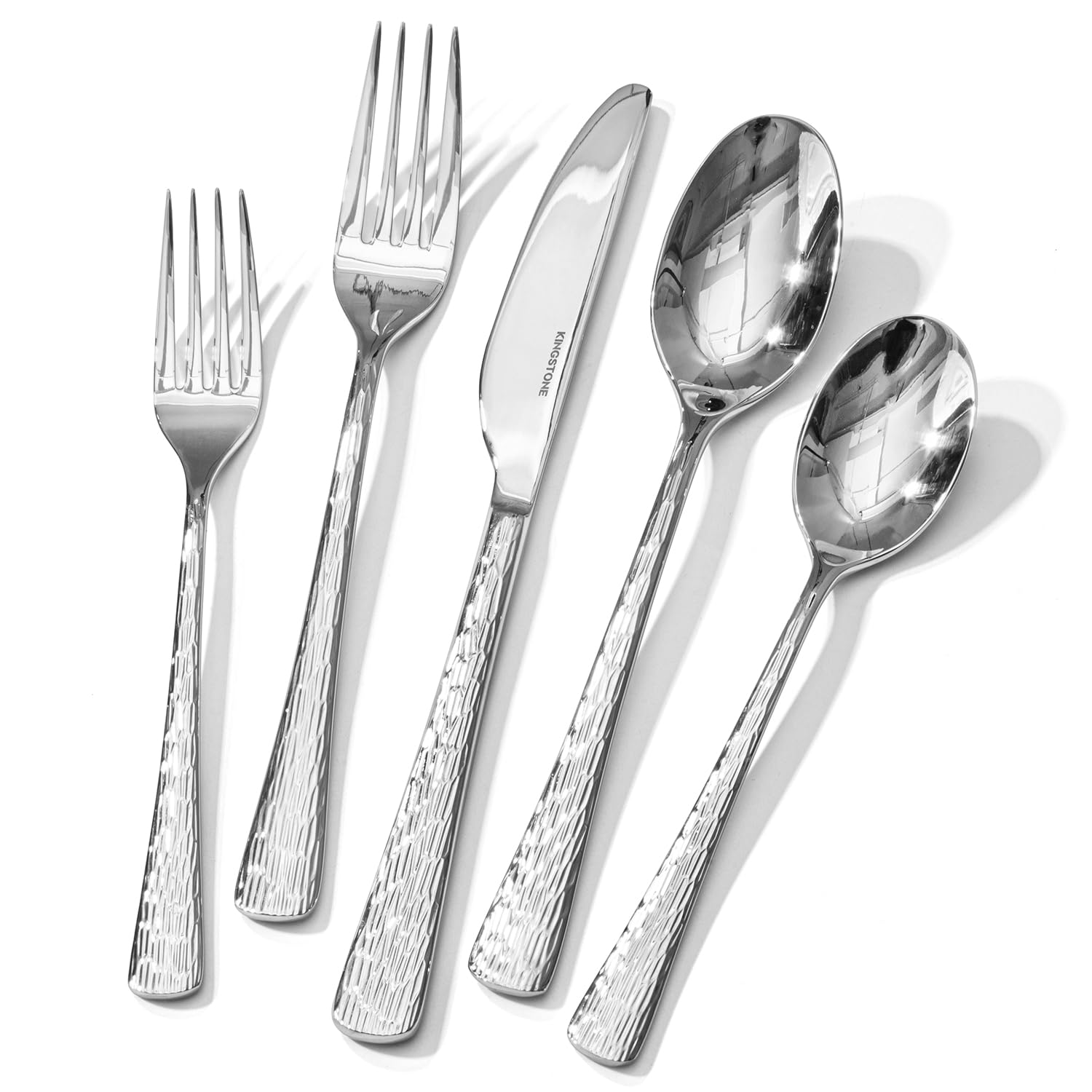 Amazon.com | KINGSTONE Hammered Silverware Set, Flatware Set, 18/10 ...