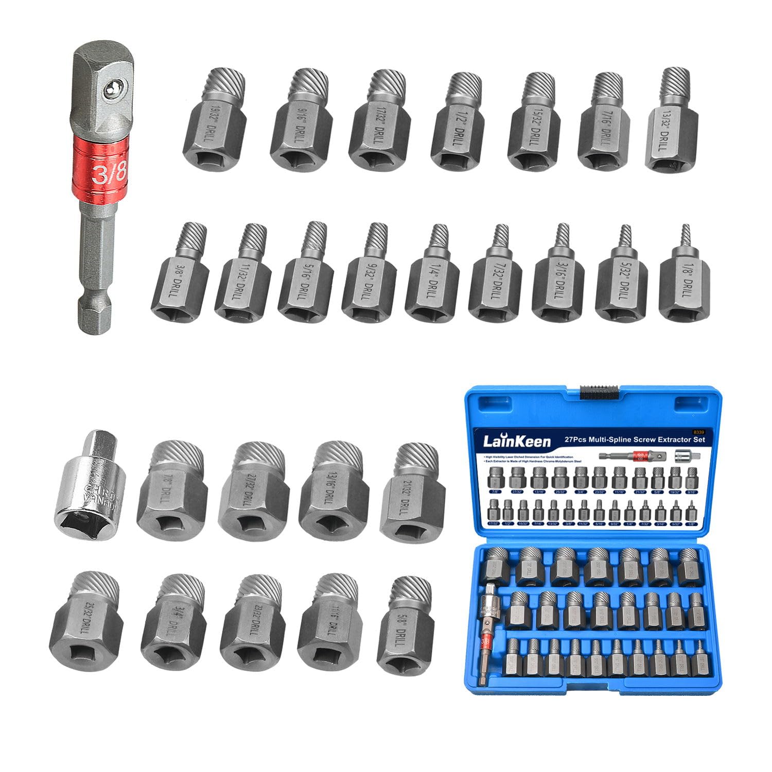 Snapklik.com : 27 PCS 3/8" Drive Inch Screw Extractor Set Tool Easy Out ...