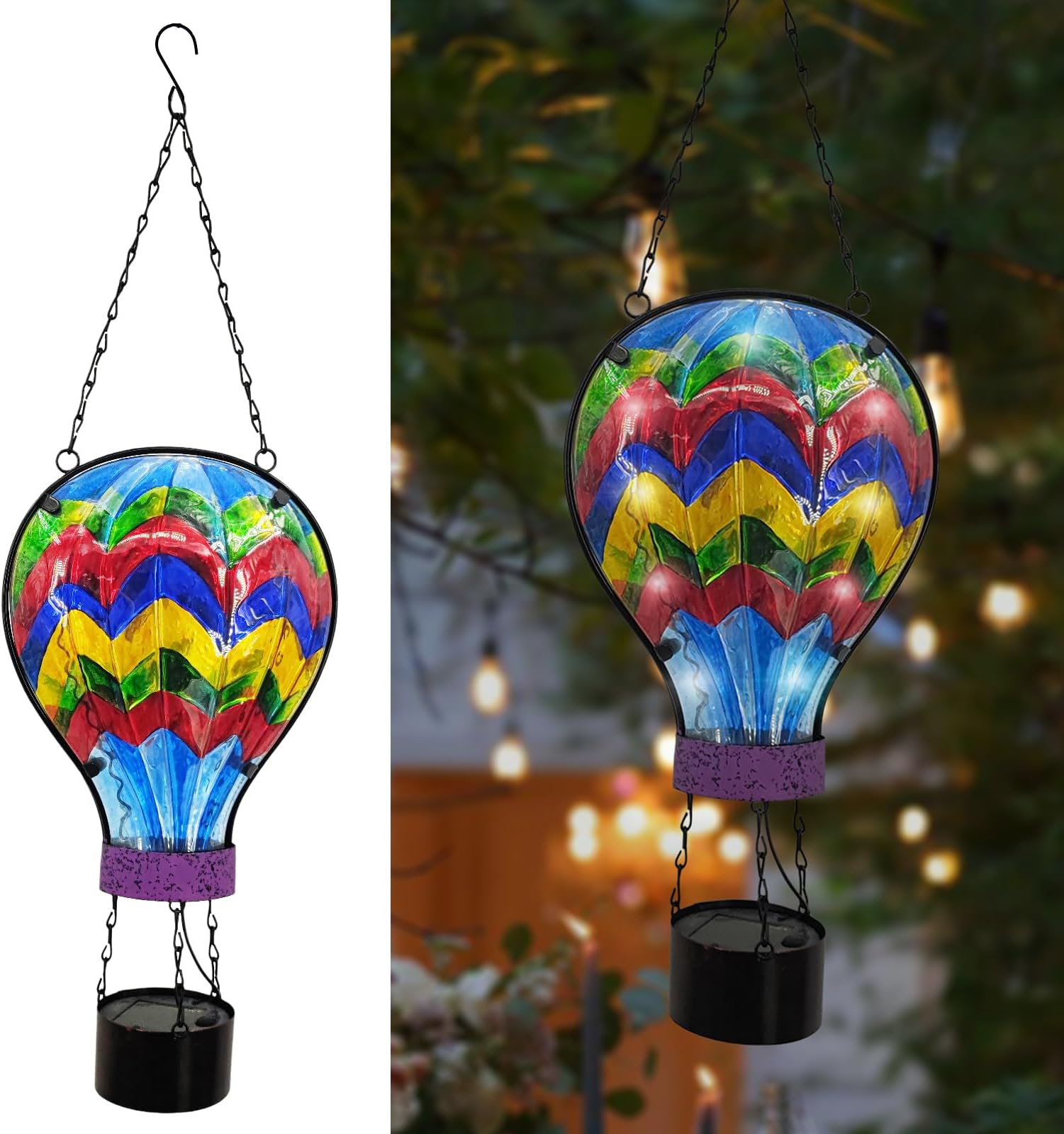 SUBOLO Hanging Solar Lantern Outdoor Waterproof Hot Air Balloon Decor ...
