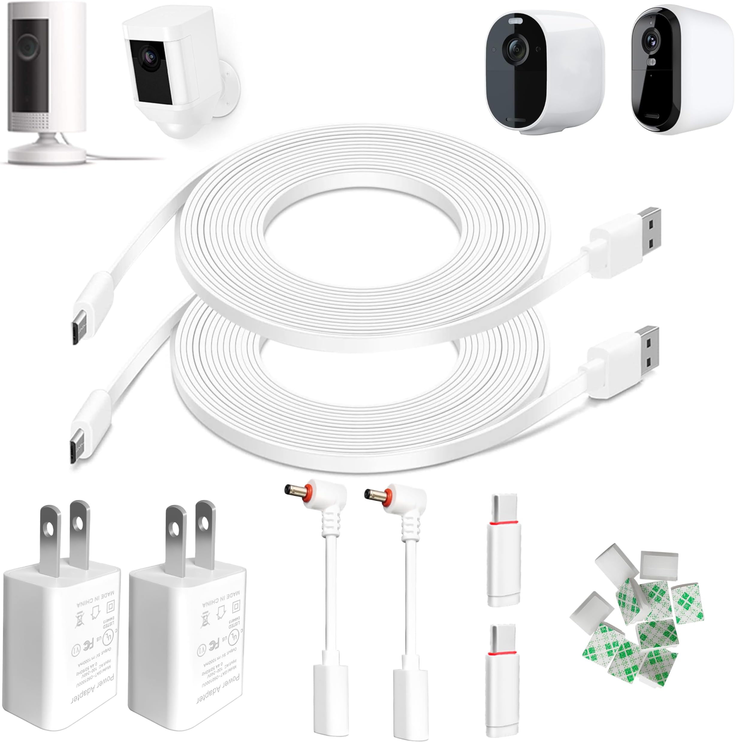 Amazon.com: 10FT Flat Power Cord with Adapter for Ring Camera, Ring ...