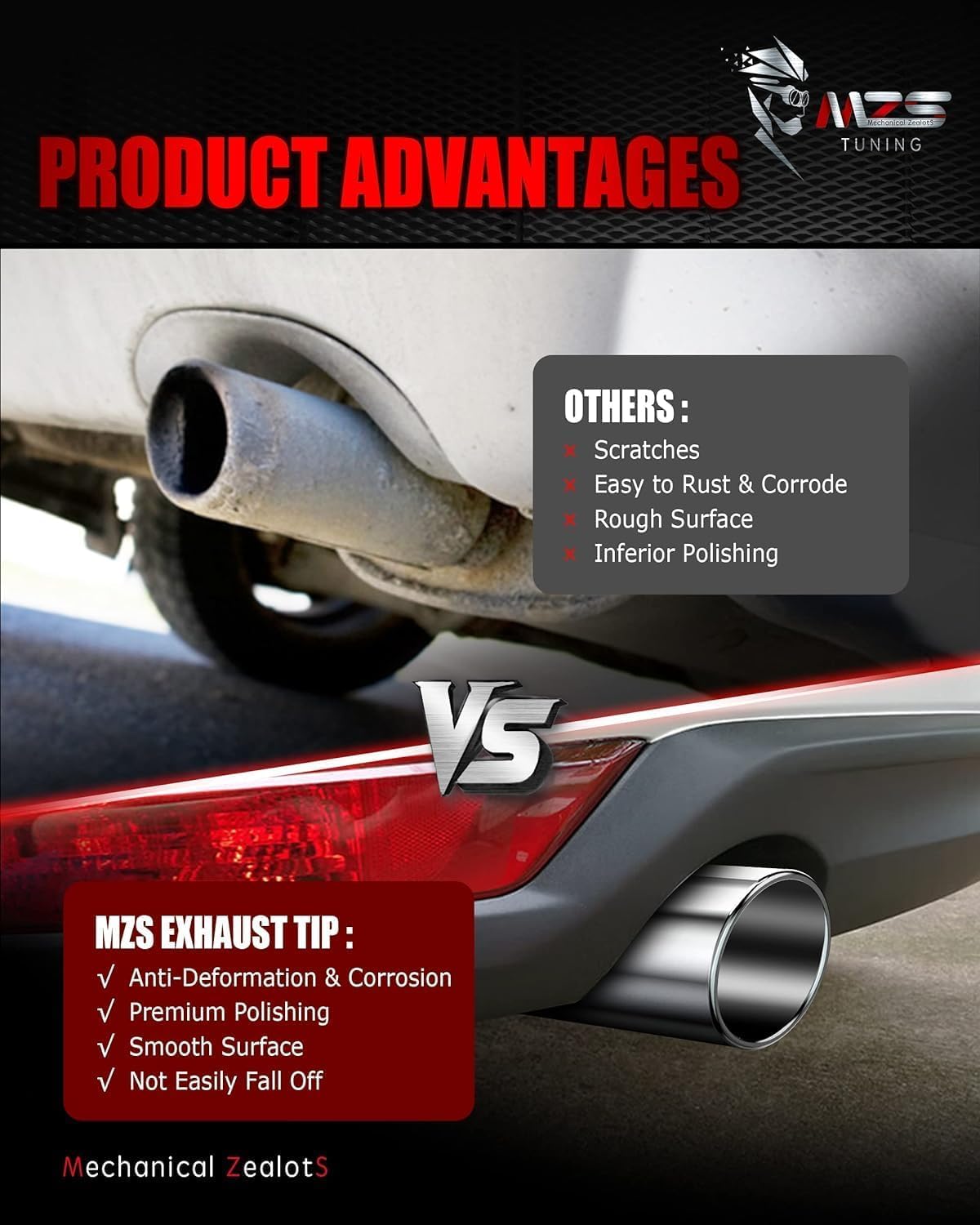Snapklik.com : MZS Exhaust Tips, Stainless Steel 2.5" Inlet 4" Outlet ...