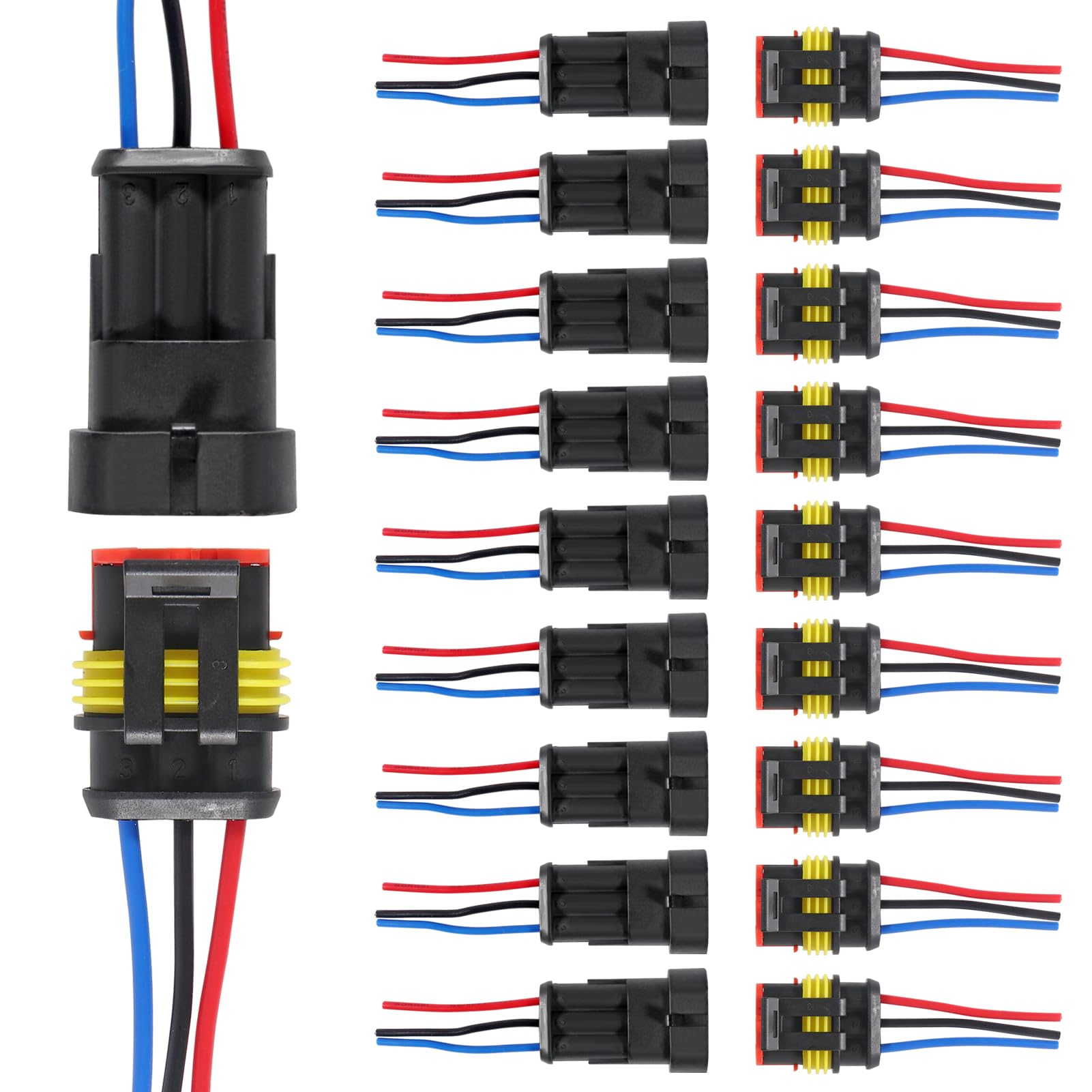 Snapklik.com : AITRIP 10 PACK 3 Pin Way Waterproof Electrical Wire ...