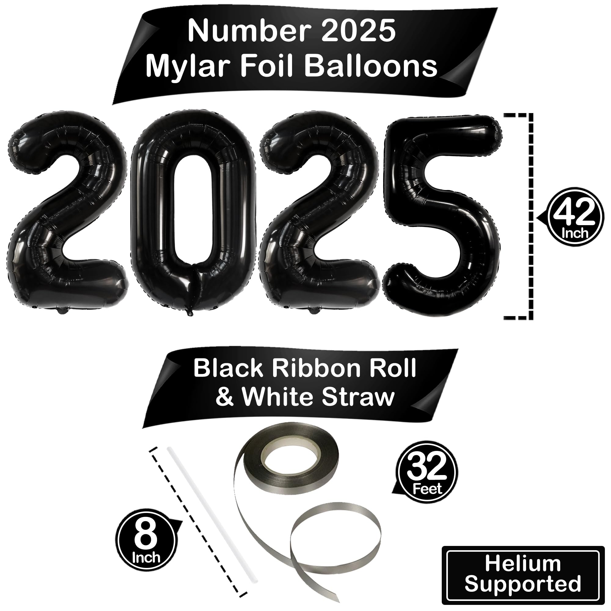 Snapklik.com : Giant Black 2025 Balloons Number - 42 Inch, Graduation ...