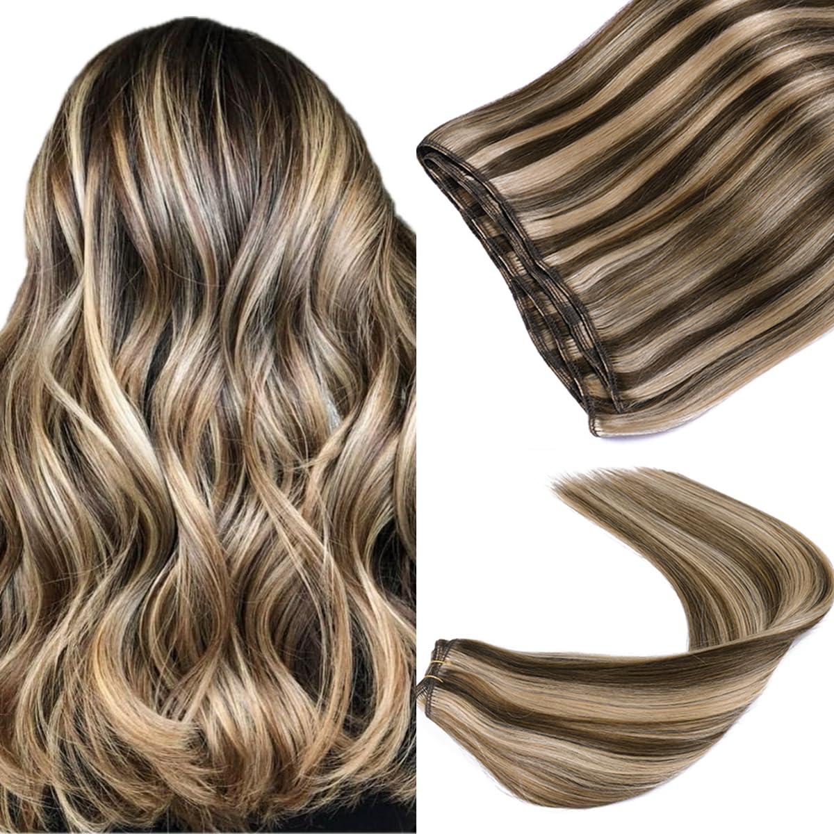 Amazon.com : VINBAO Blonde Weft Hair Extensions Human Hair Sew in #4 ...