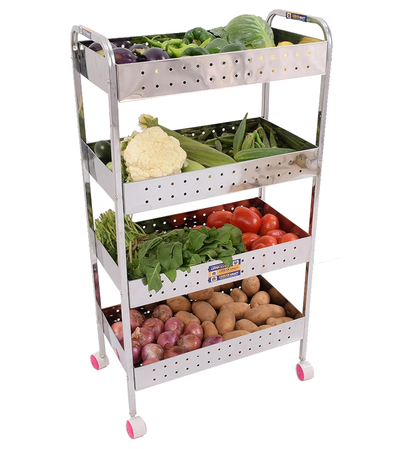 Stainless Steel 4 Tier Fruit & Vegetable Kitchen Trolley With Wheels |4 ...