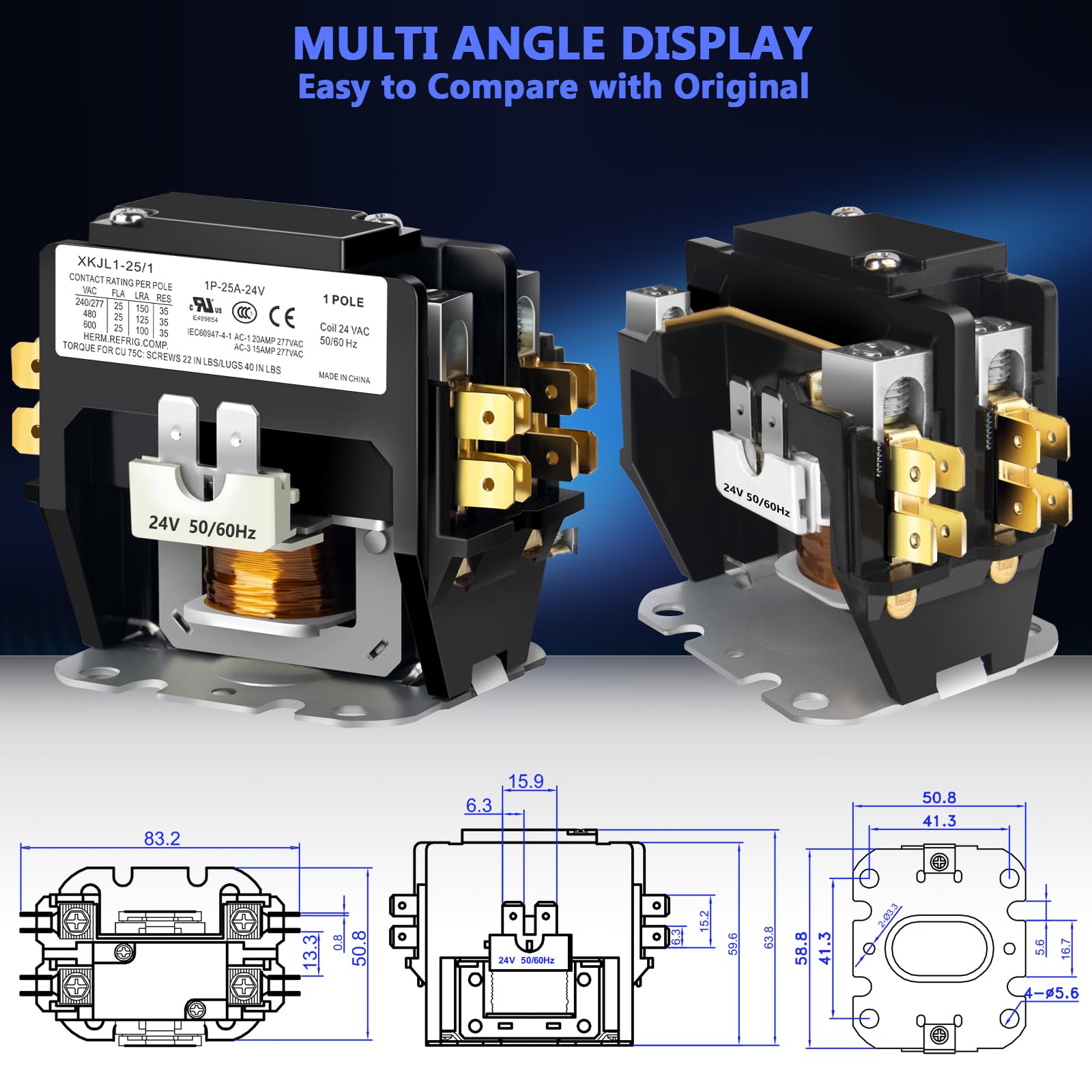 Snapklik.com : HVAC Contactor, 25 Amp Single Pole / 1 Pole Contactor ...