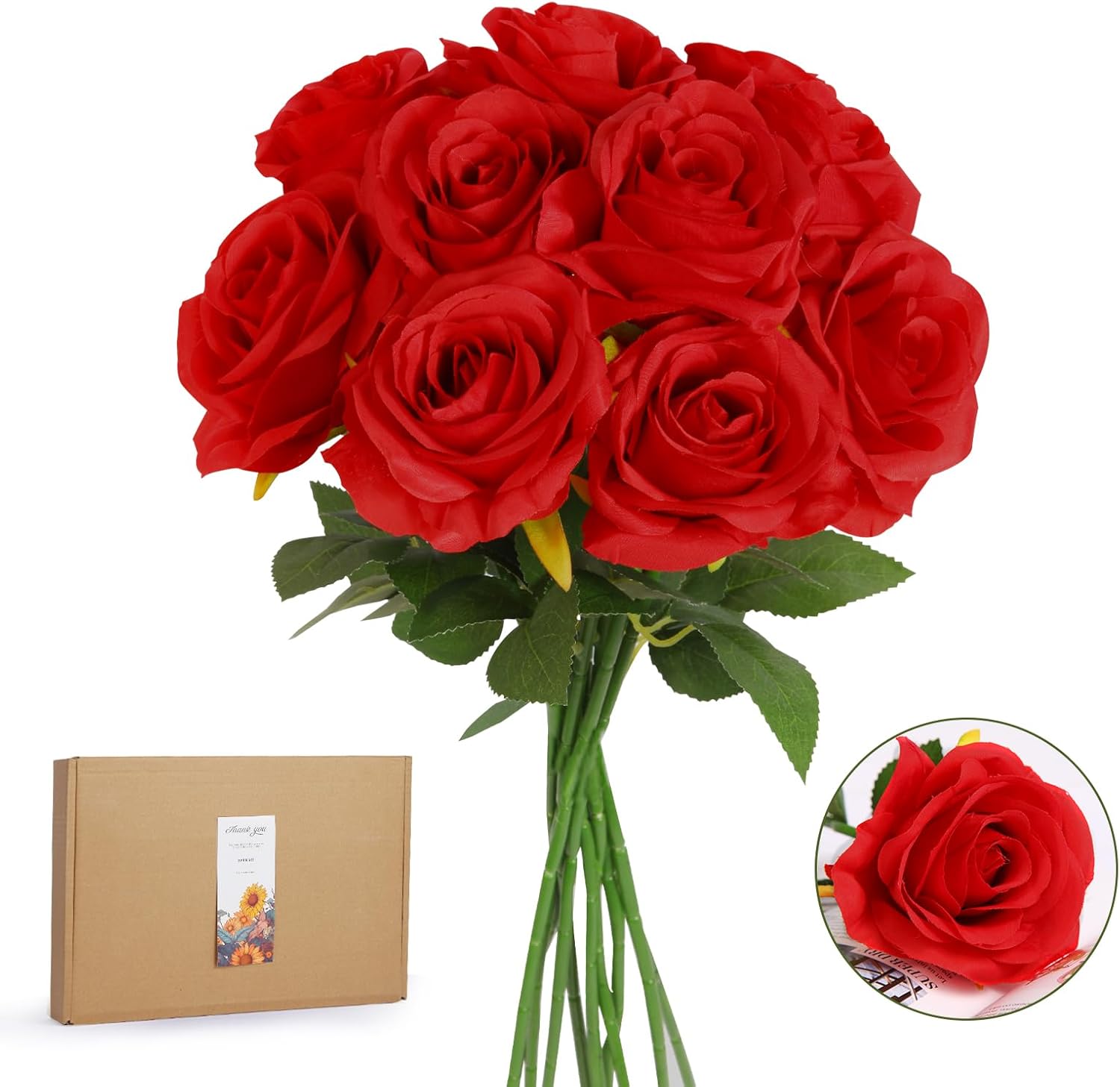 Amazon.com: ZUVYRO 20PCs Realistic Red Roses Artificial Silk Flowers with Long Stems, Real Touch ...
