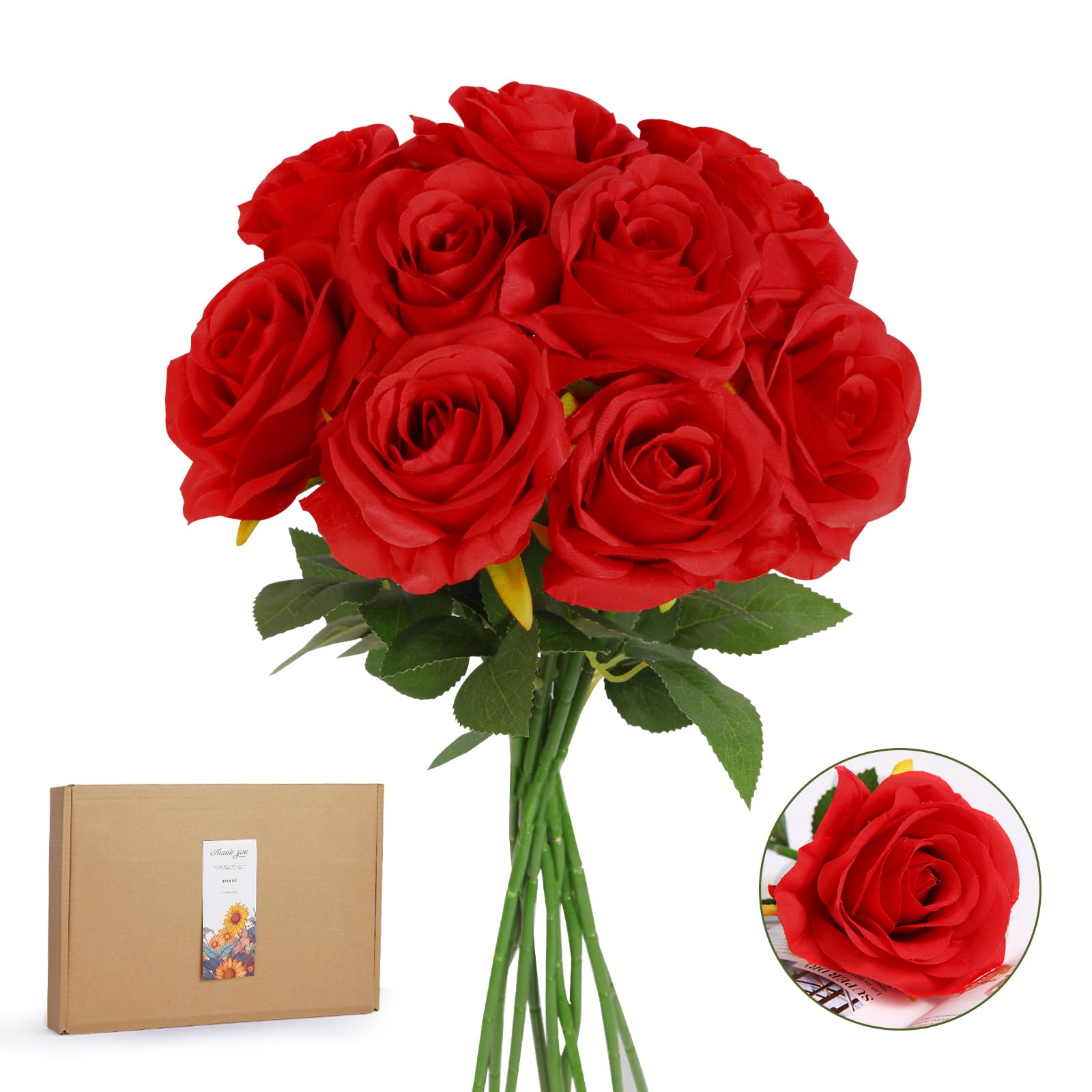 Amazon.com: ZUVYRO 20PCs Realistic Red Roses Artificial Silk Flowers ...