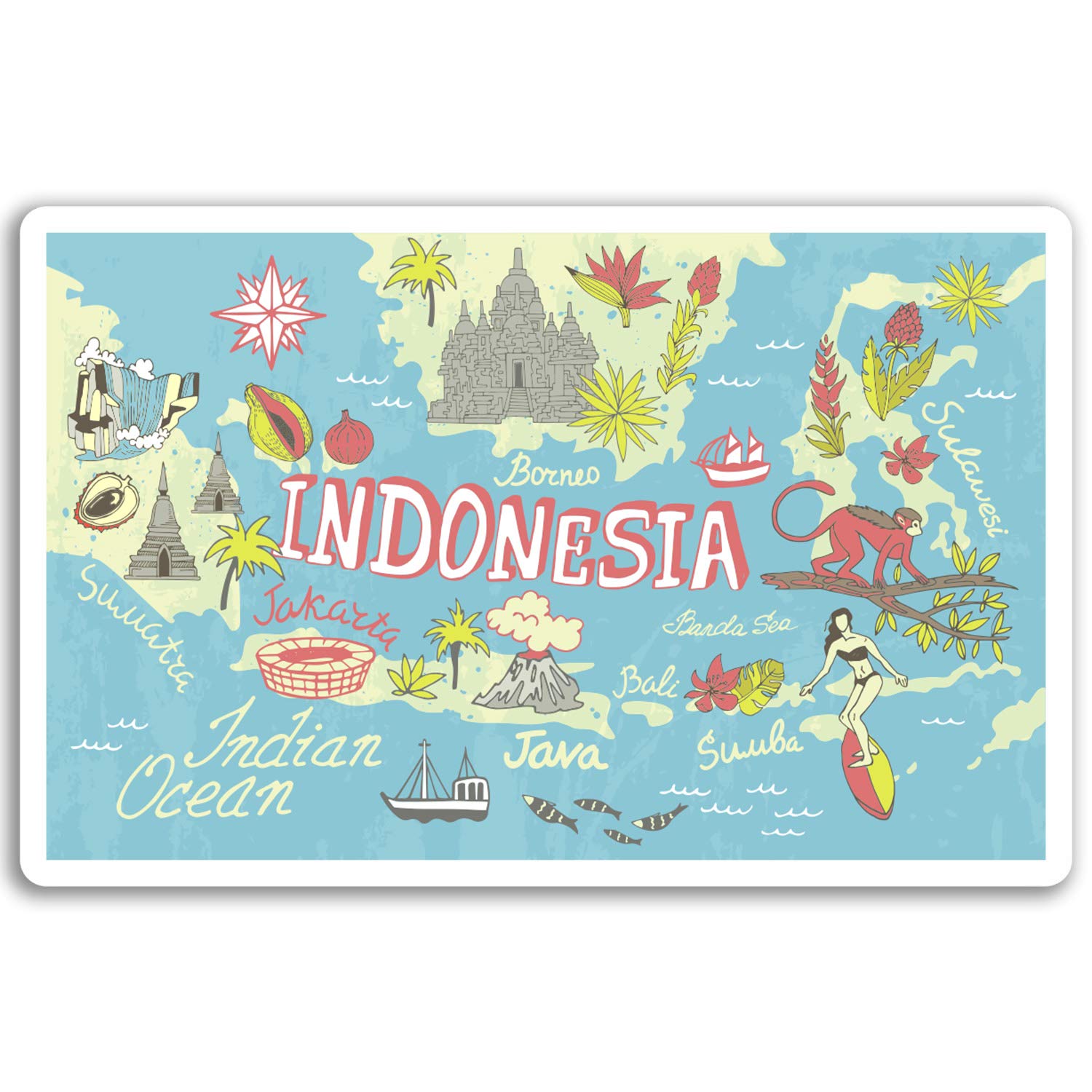 Destination Vinyl Ltd 2 X 10cm Indonesia Map Stickers Travel ...