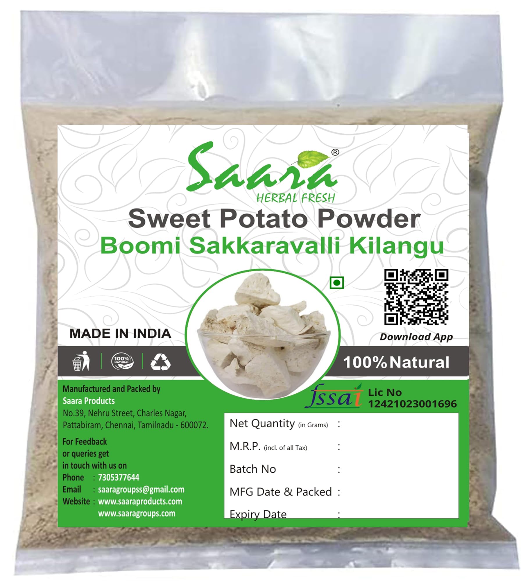 Saara HERBAL FRESH Sweet Potato Powder75g,Boomi Sakkarai Kizhangu ...