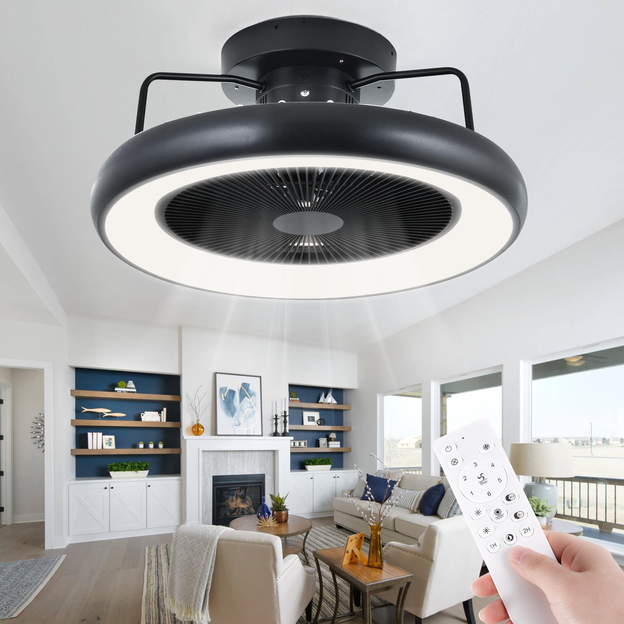 Buy 360°Oscillating Bladeless Ceiling Fan with Lights Remote, 3 ...