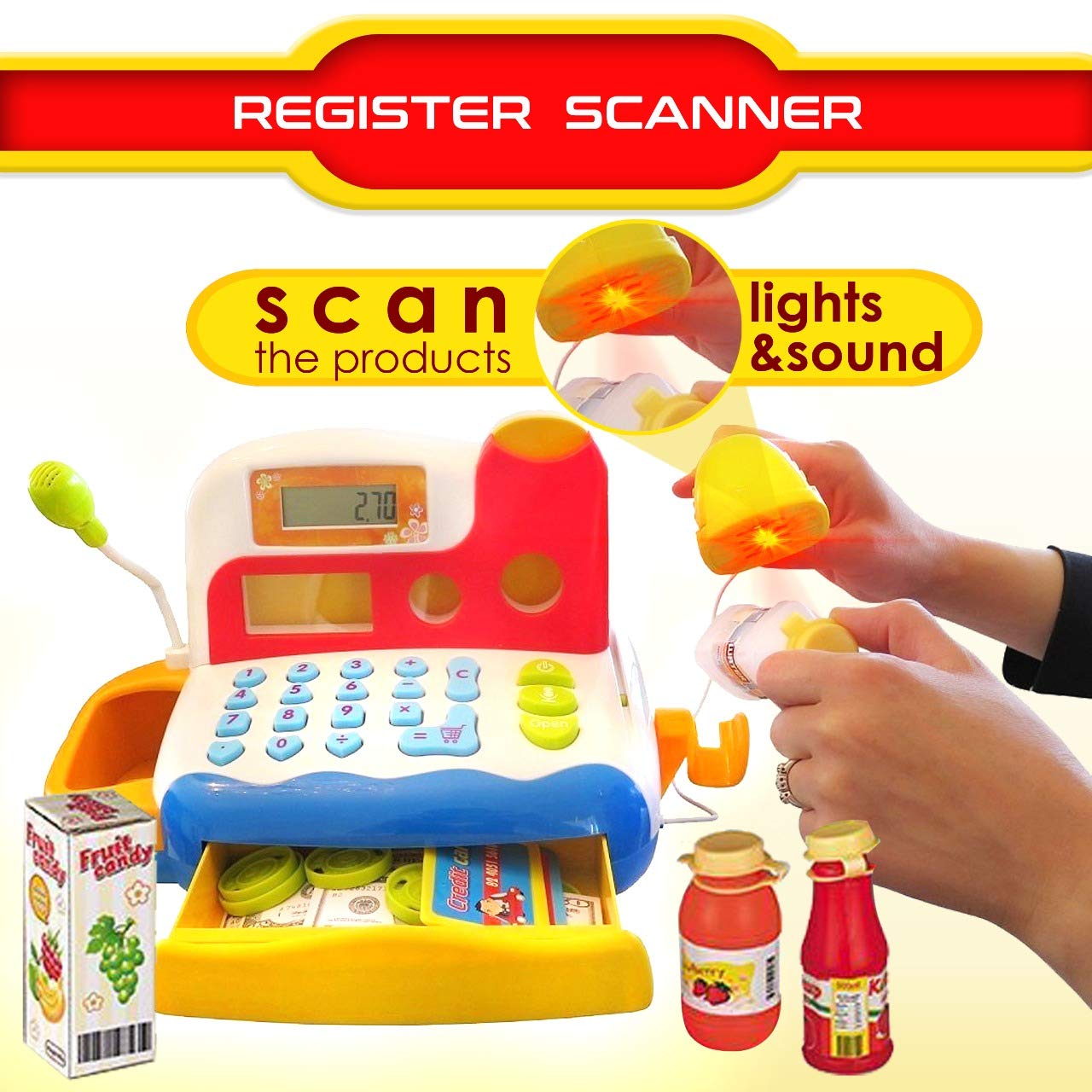 FUNERICA Cashier Toy Cash Register Playset with Electronic Sounds ...