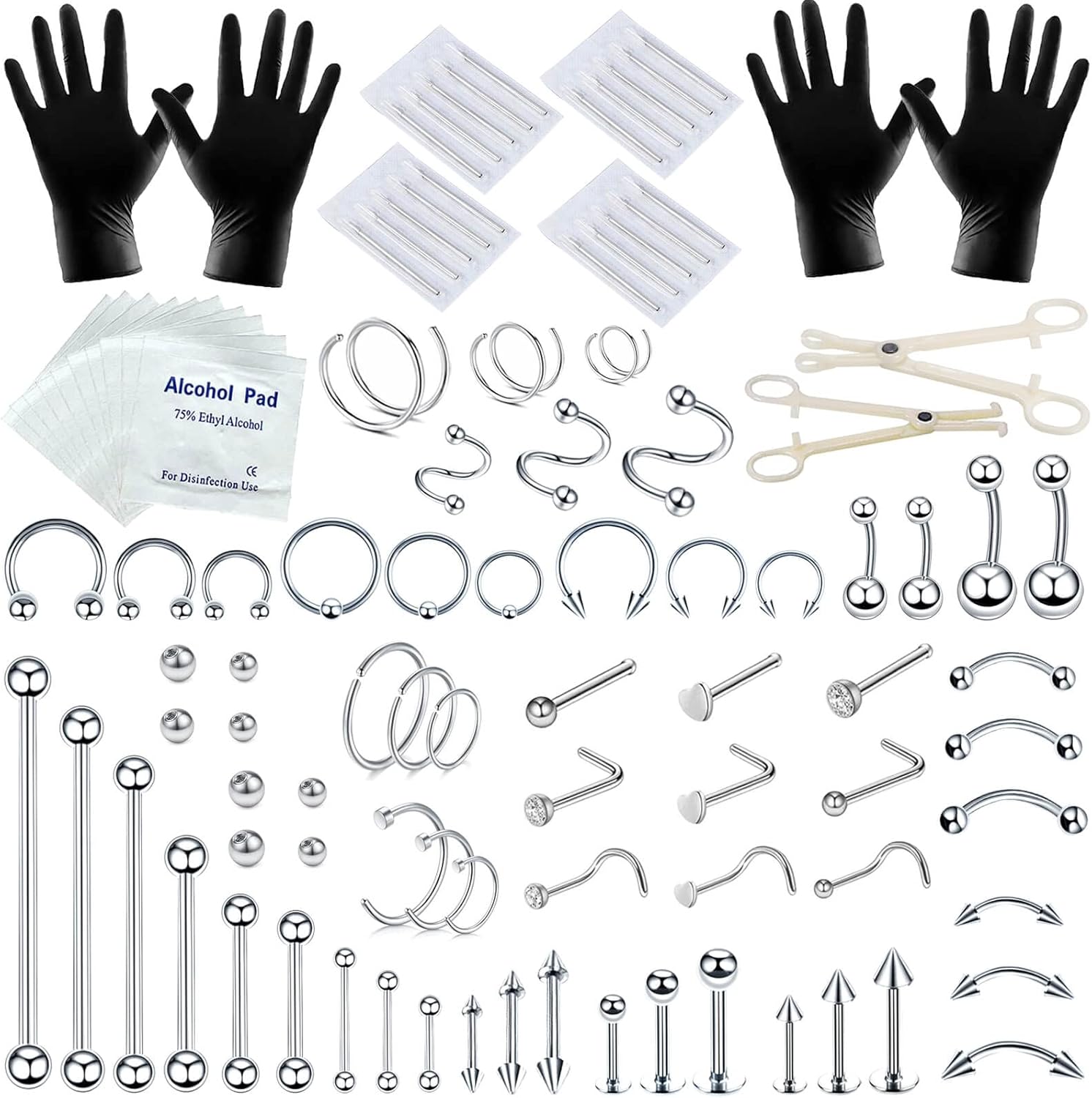 Tustrion 102PCS Mixed-size Piercing Jewelry Kits for All Body Piercings ...