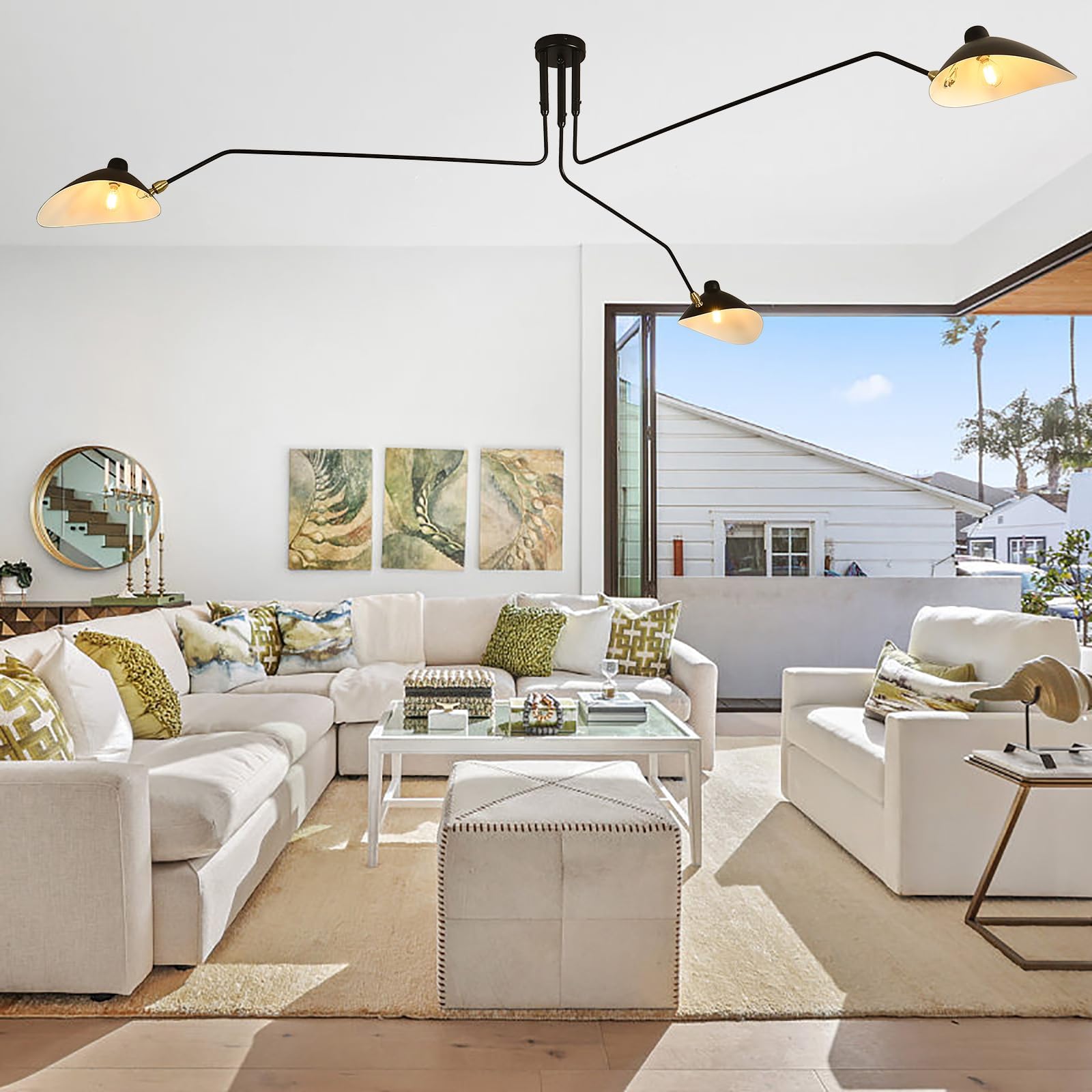 xersbav Mid Century Modern Chandelier Black Arm Ceiling Light ...