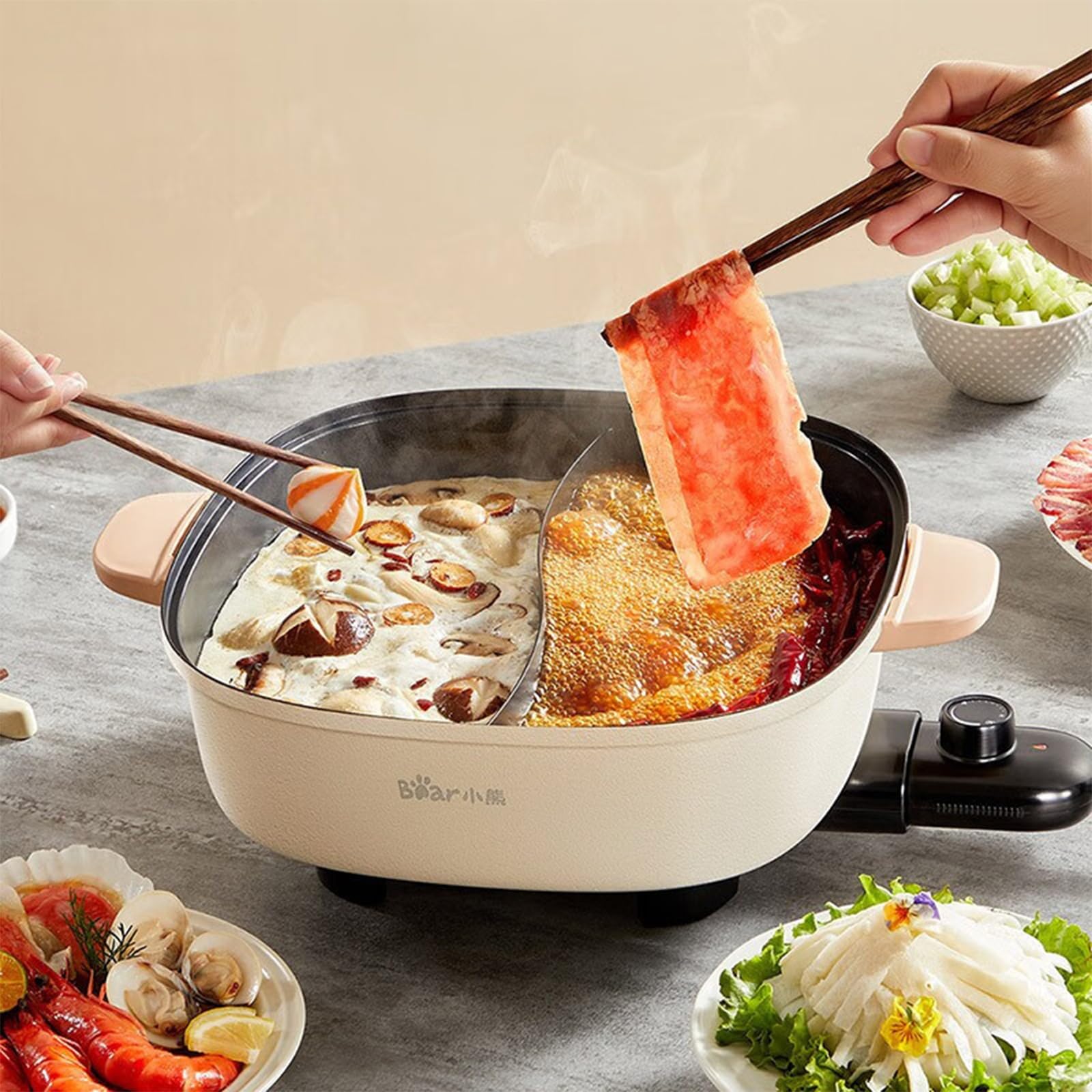 BEAR Electric Hot Pot with Divider, 6L Electric Shabu Shabu Hot Pot ...