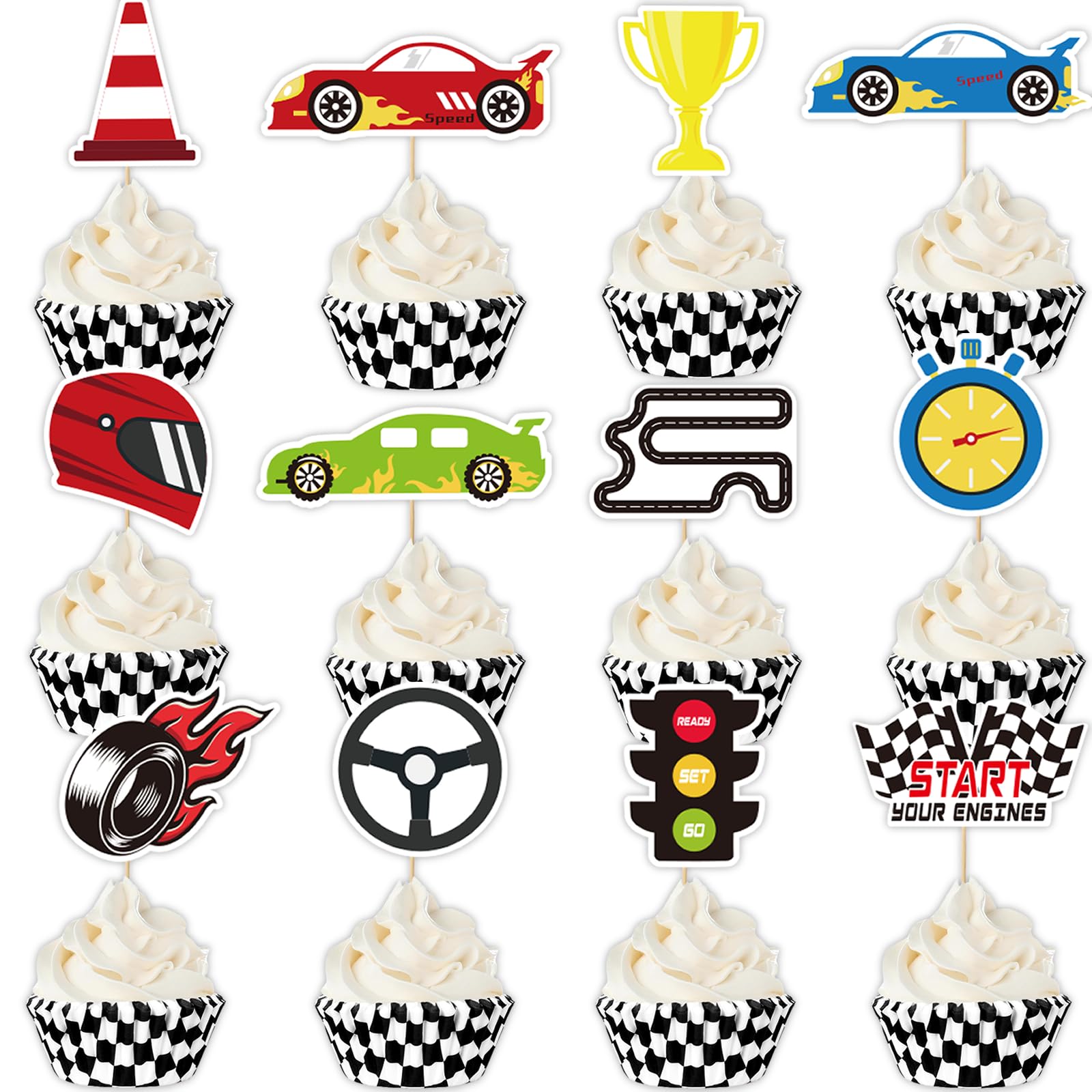 Amazon.com: 148Pcs Racing Car Cupcake Toppers Race car Cupcake Liners ...