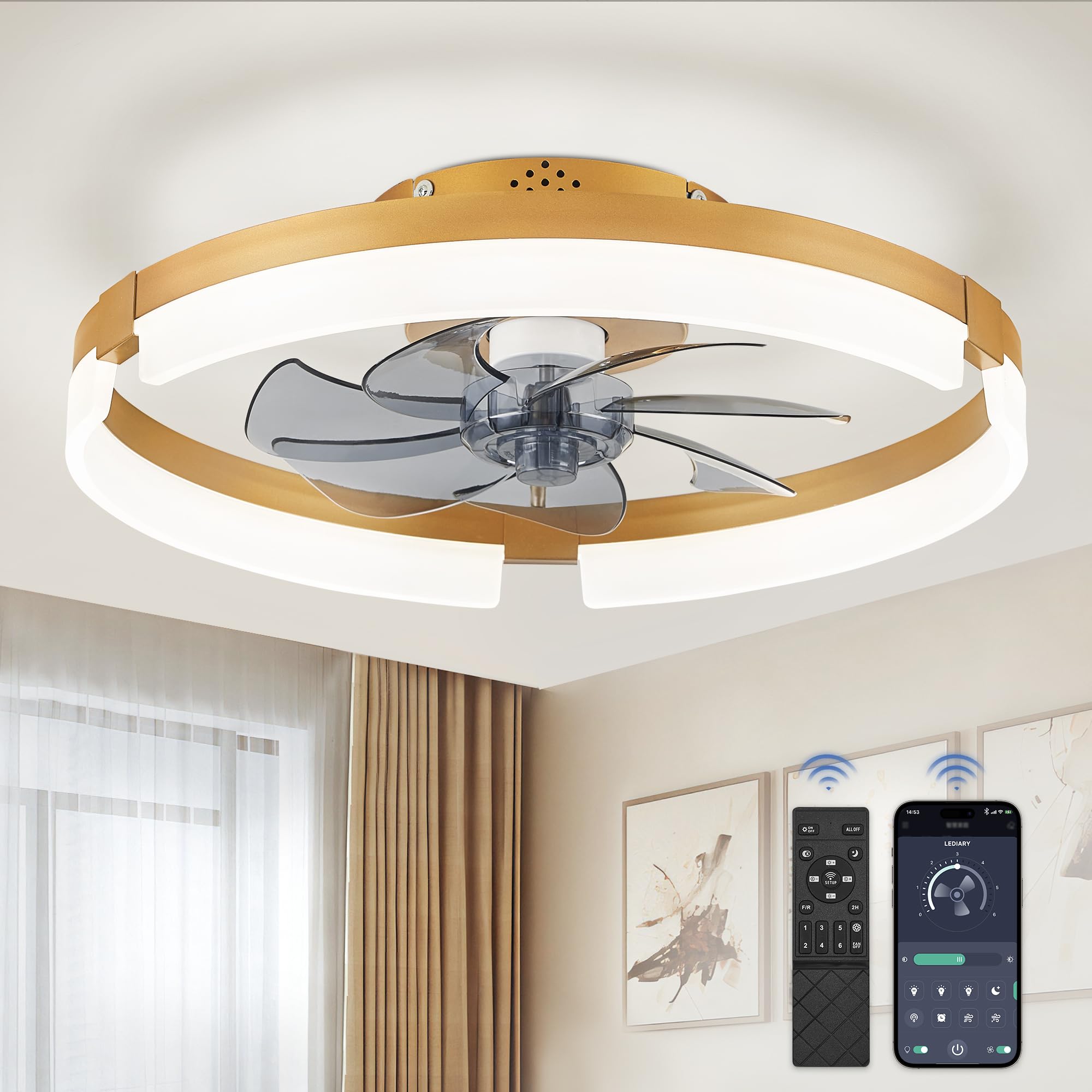 LEDIARY Ceiling Fans with Lights and Remote, 19.7 Inch Low Profile ...