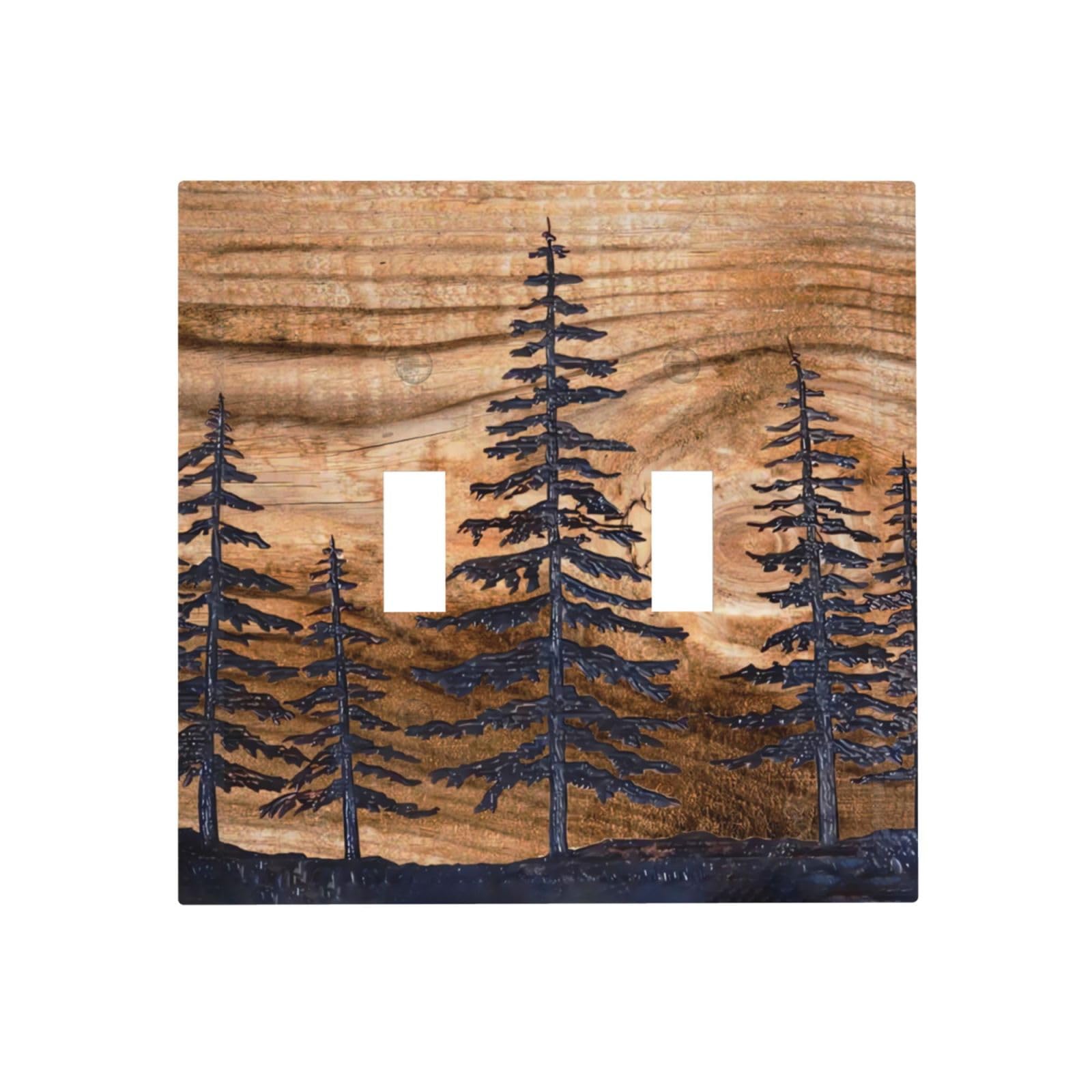 Rustic Pine Tree Wood Grain Light Switch Cover 2 Gang Double Toggle ...