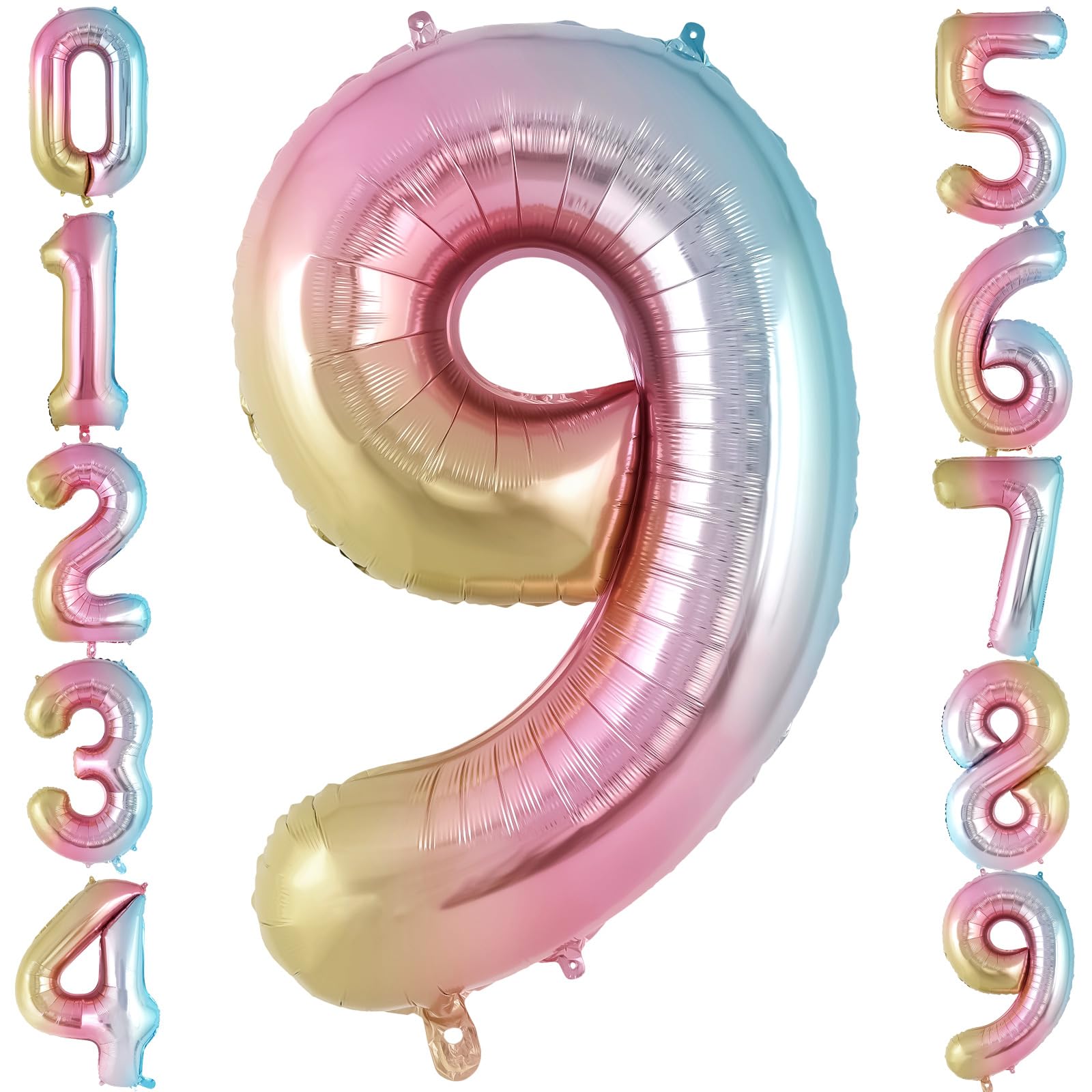 Amazon.com: Rainbow Gradient Number 9 Balloon, 40 Inch Big Large Foil ...